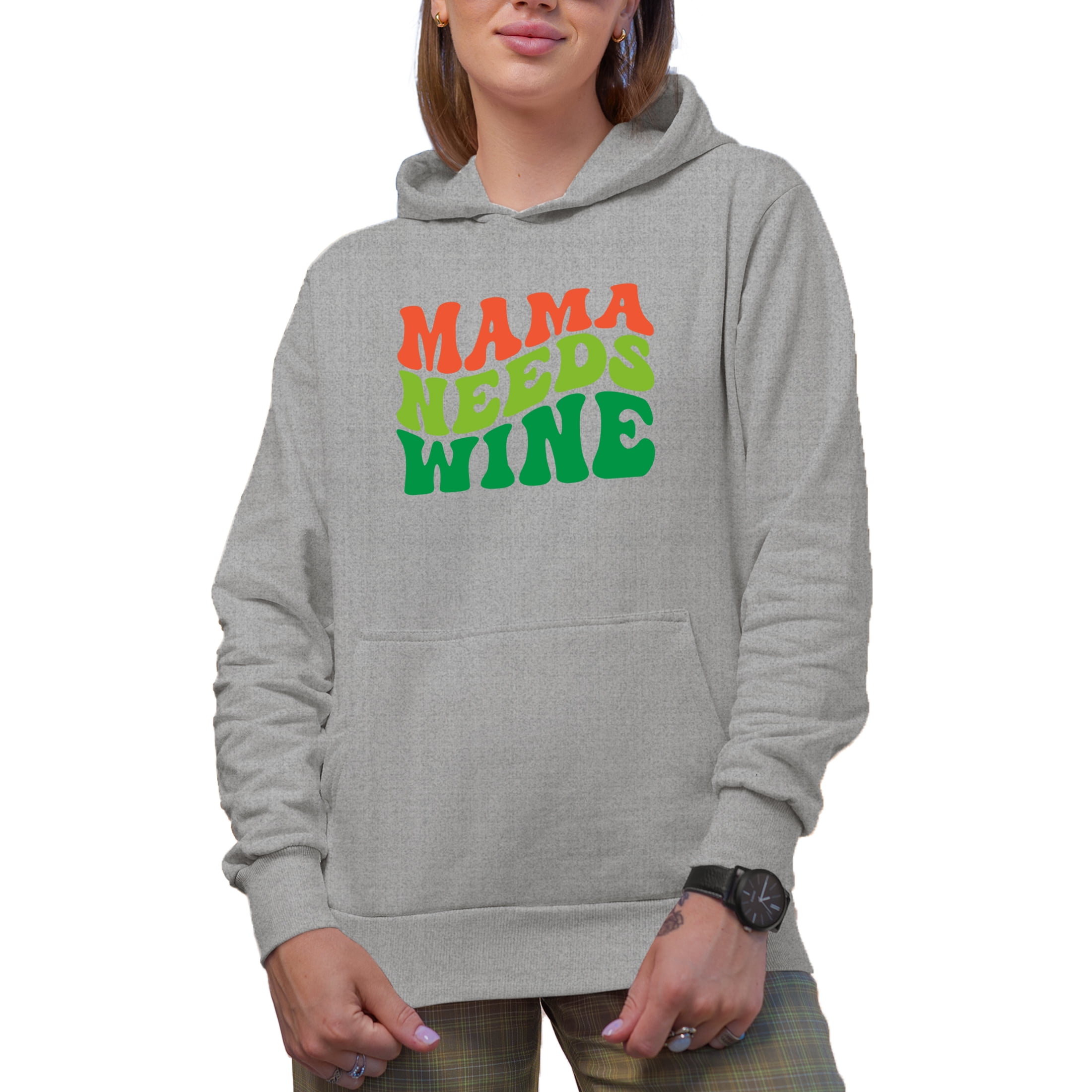Mama Needs Wine, Groovy Retro Wavy Text Merch Gift, Heather Grey Hooded ...