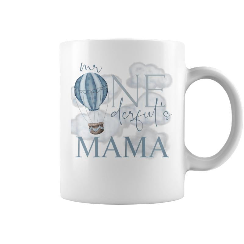 Mama Of Mr Onederful Hot Air Balloon Blue 1St Birthday Boy Coffee Mug ...
