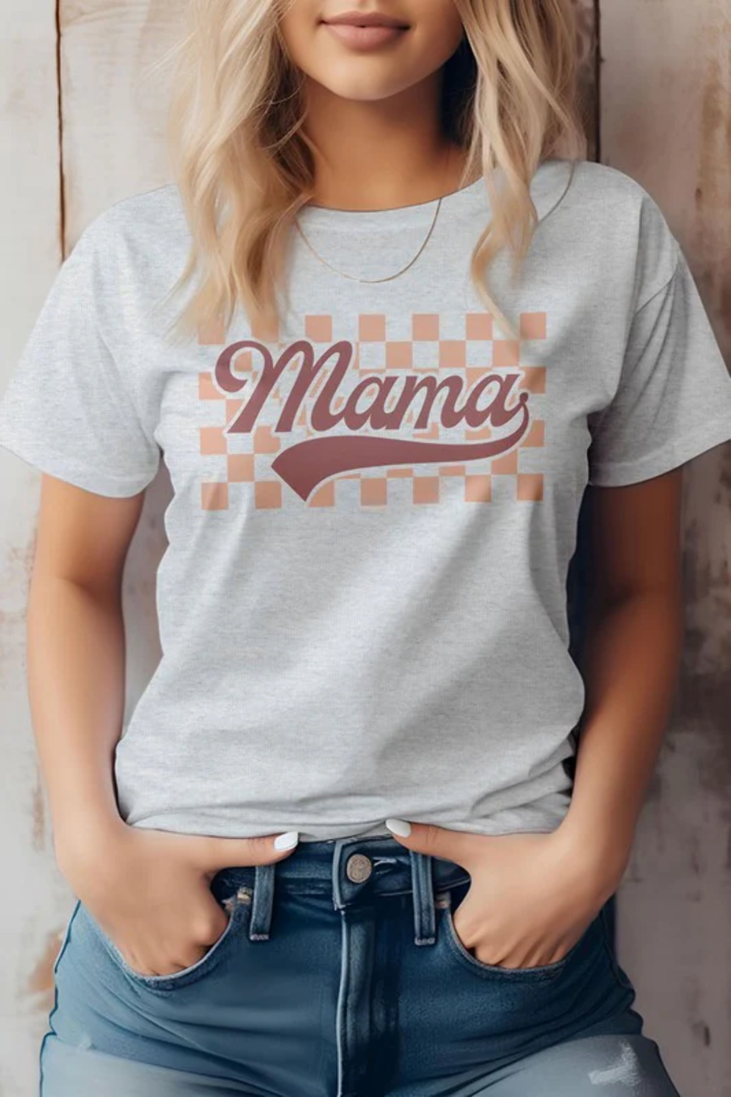 Mama Retro Checkered Graphic Tee - Walmart.com