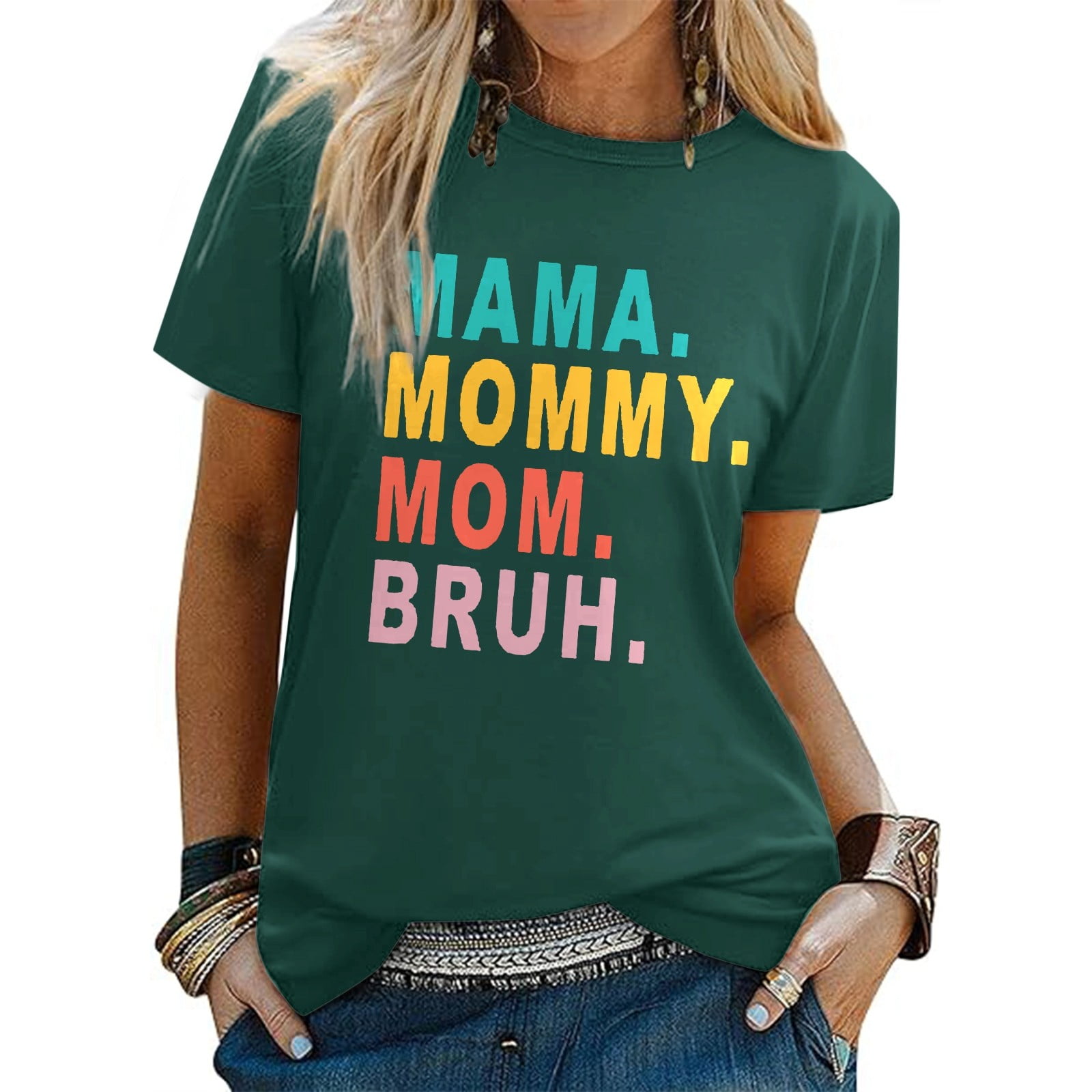 Mama Short Sleeved Women's Letter Printed Round Neck Casual T Shirt 4 ...