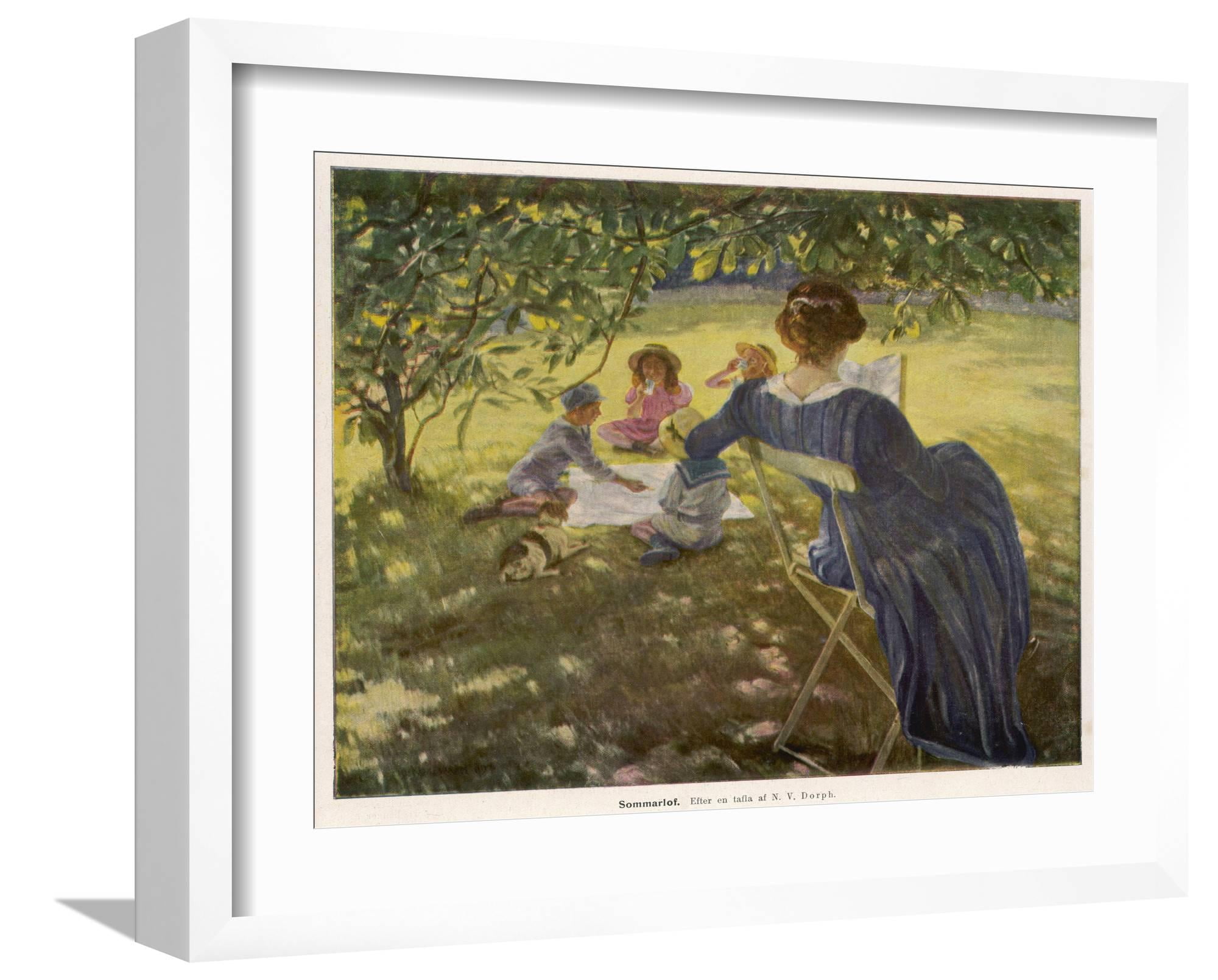 Art.com Mama Sits Reading Her Book While the Children and Dog Play at a ...