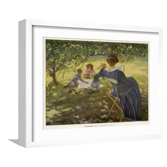 Art.com Mama Sits Reading Her Book While the Children and Dog Play at a ...