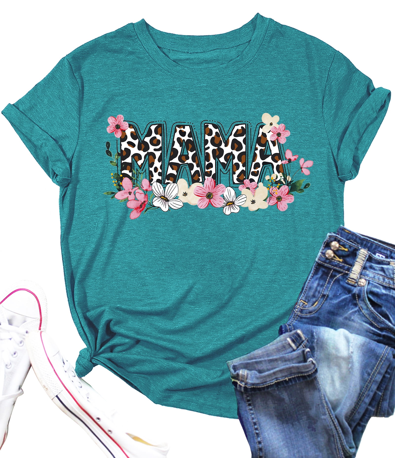 Mama T Shirt For Women Flower Mom Shirts Short Sleeve Leopard Print Tee mama-t-shirt-for-women-flower-mom-shirts-short-sleeve-leopard-print-tee