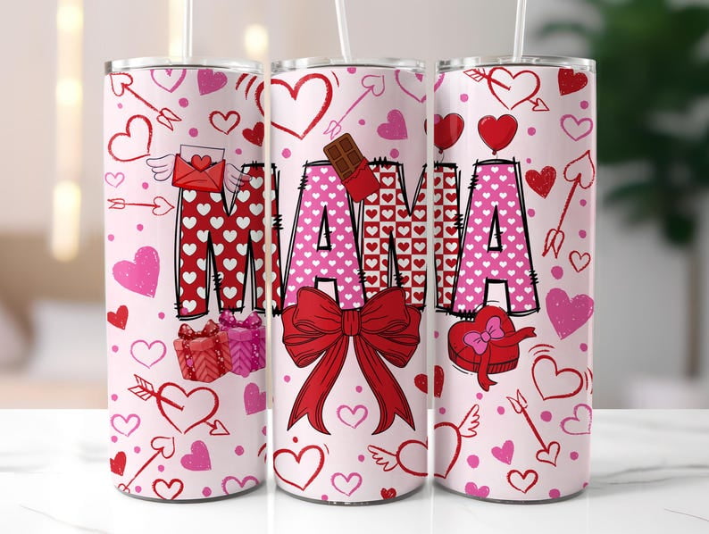 Mama Valentine Coquette Tumbler Wrap, 20oz Skinny Tumbler Sublimation ...
