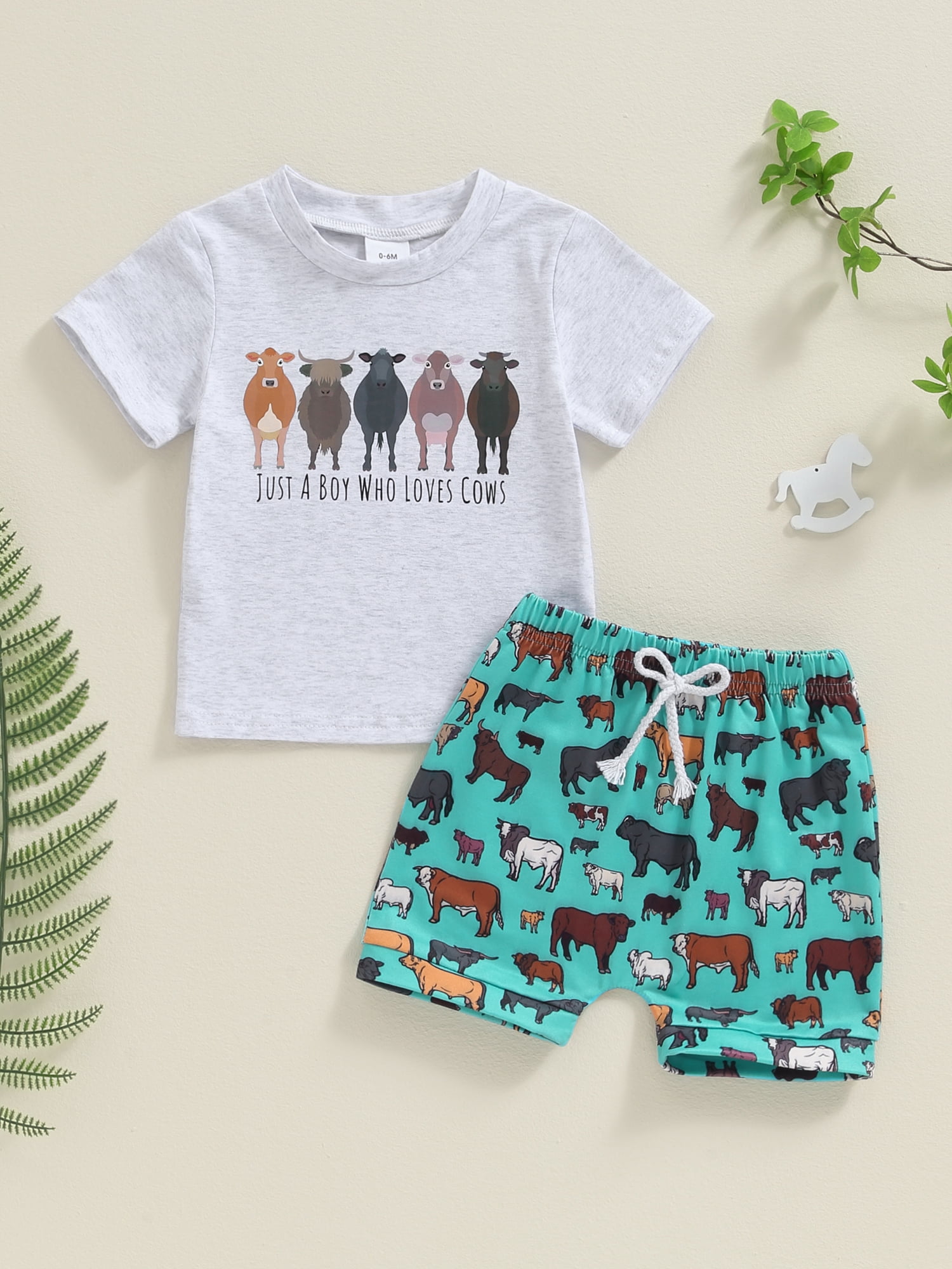 Mama's sunshine Baby Boy Summer Western Outfits Short Sleeve Cow Print Tops + Shorts Set ...