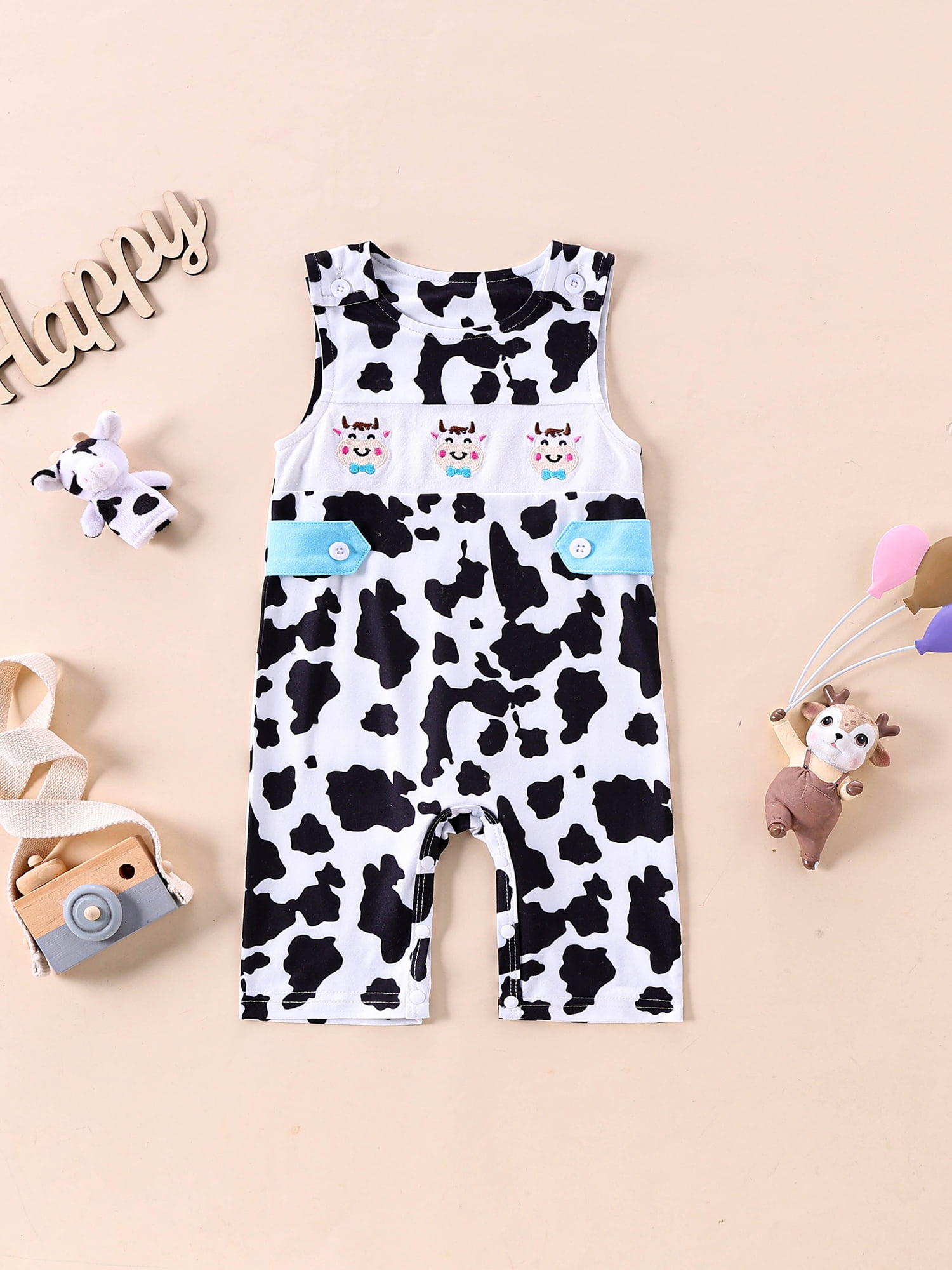 Mama's sunshine Baby Cow Print Overalls Adorable Sleeveless Button ...