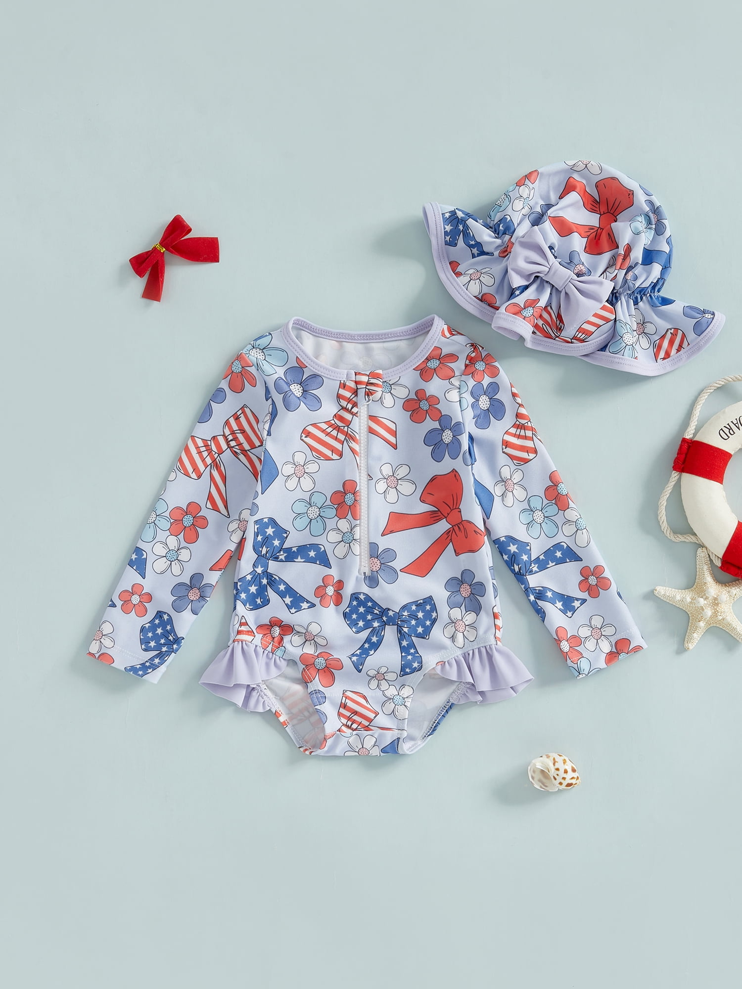 Mama's sunshine Baby Girl Rash Guard Swimsuit Long Sleeve Bow Floral Print Bathing Suit Infant ...