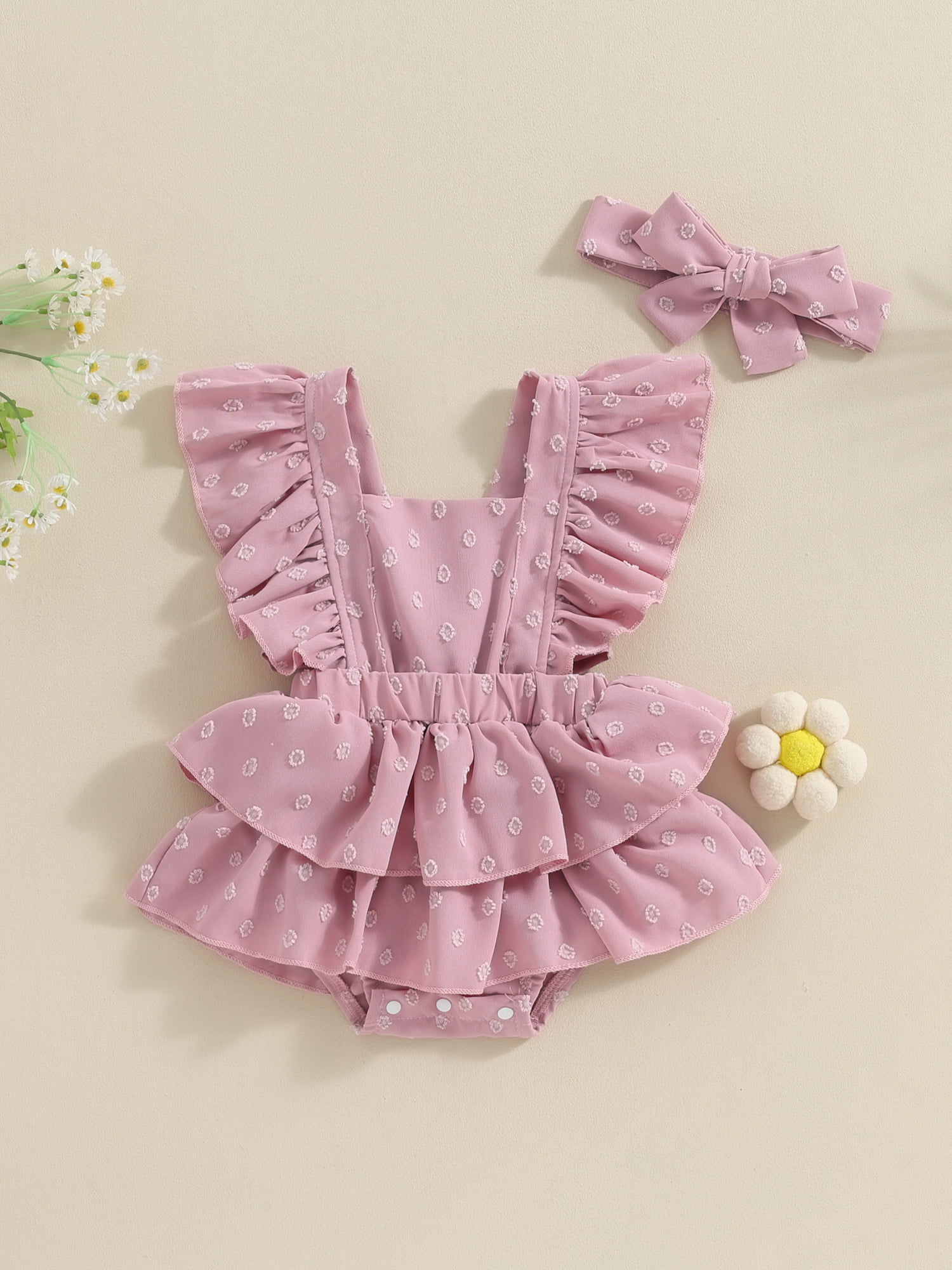 Mama's sunshine Baby Girl Summer Outfit, Fly Sleeve Dots Layered Romper ...
