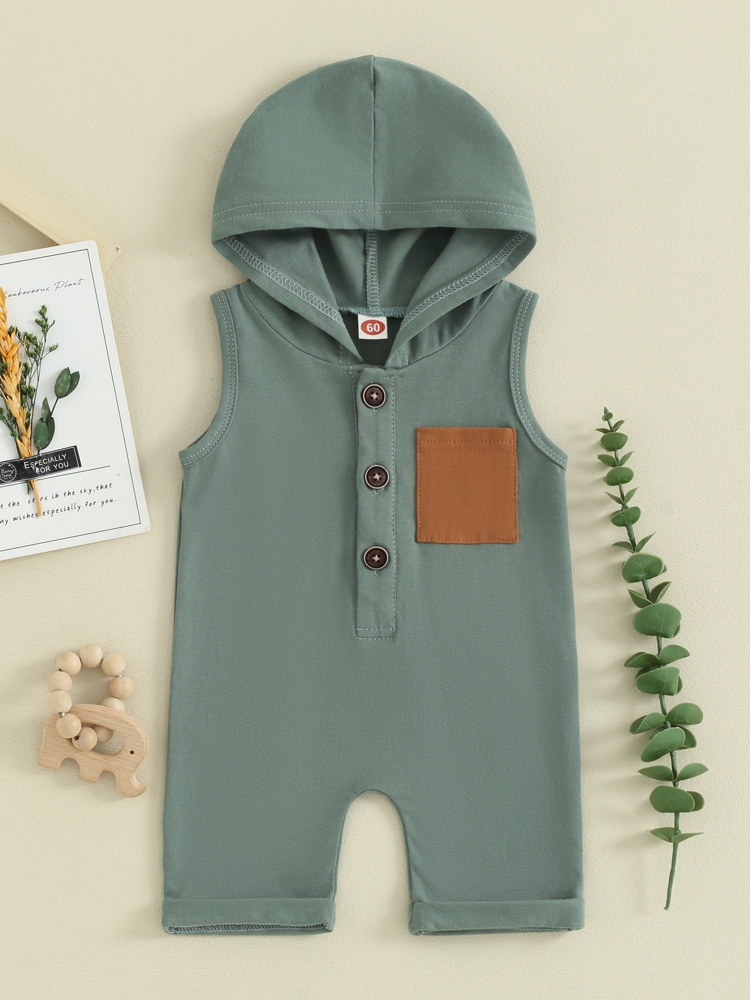 Mama's sunshine Baby Girls and Boys Sleeveless Romper Button Down Pocket Patch Hooded Tank Top ...