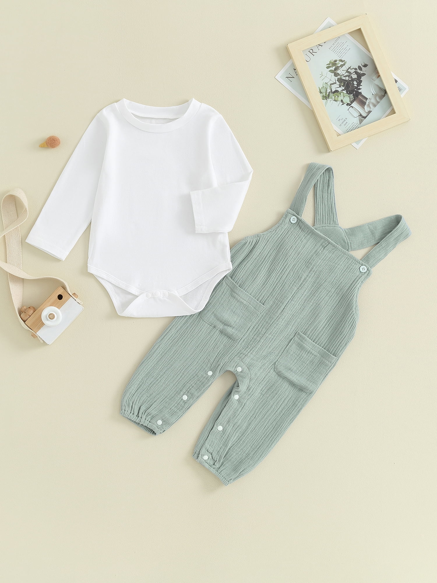 Mama's sunshine Baby Outfit, Long Sleeve Crew Neck Romper with Overall ...