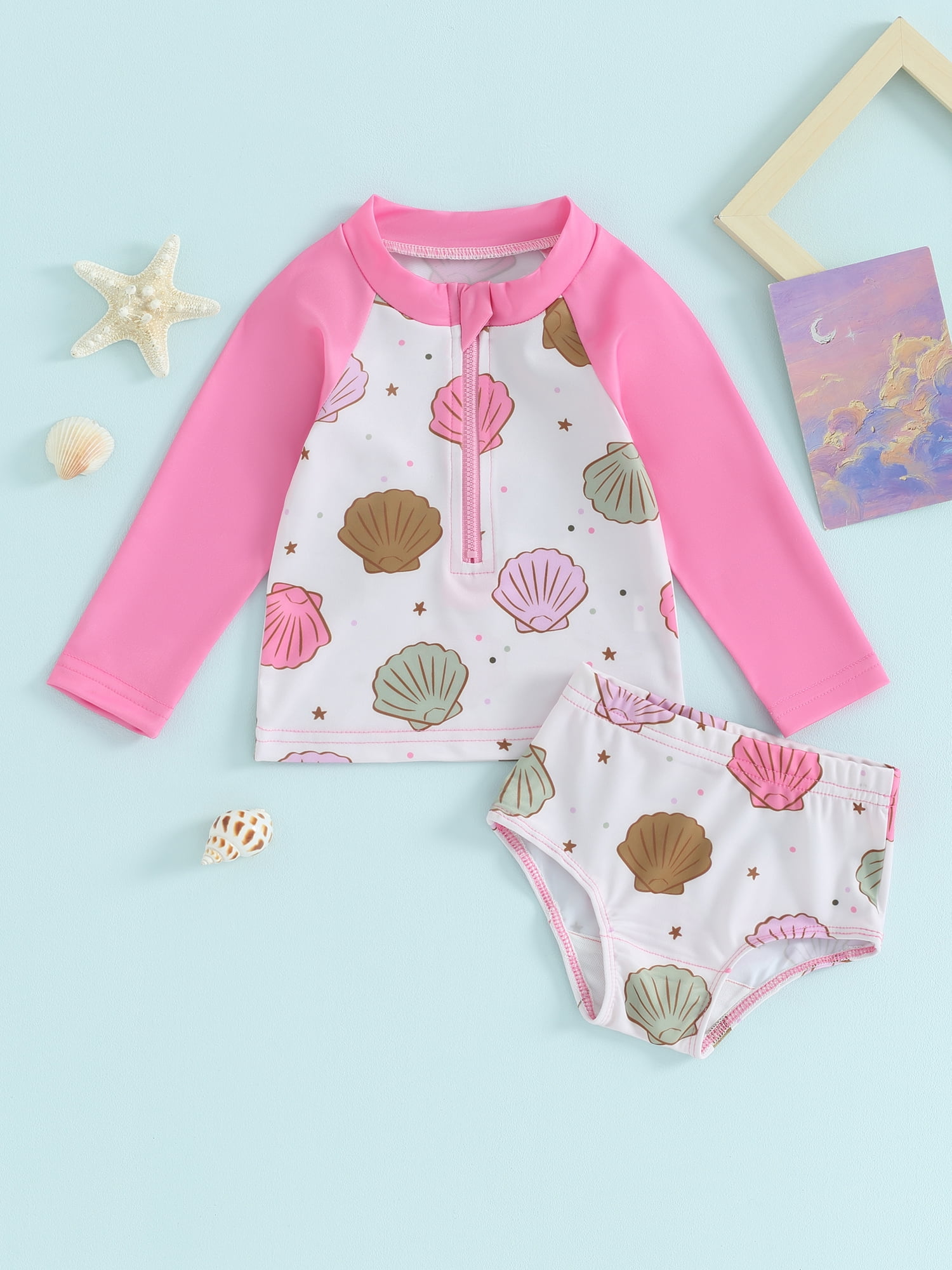 Mama's sunshine Girls' Rash Guard Set, 2 Piece Swimsuit Set, Quick Dry Rash Guard, Fish/Shell ...