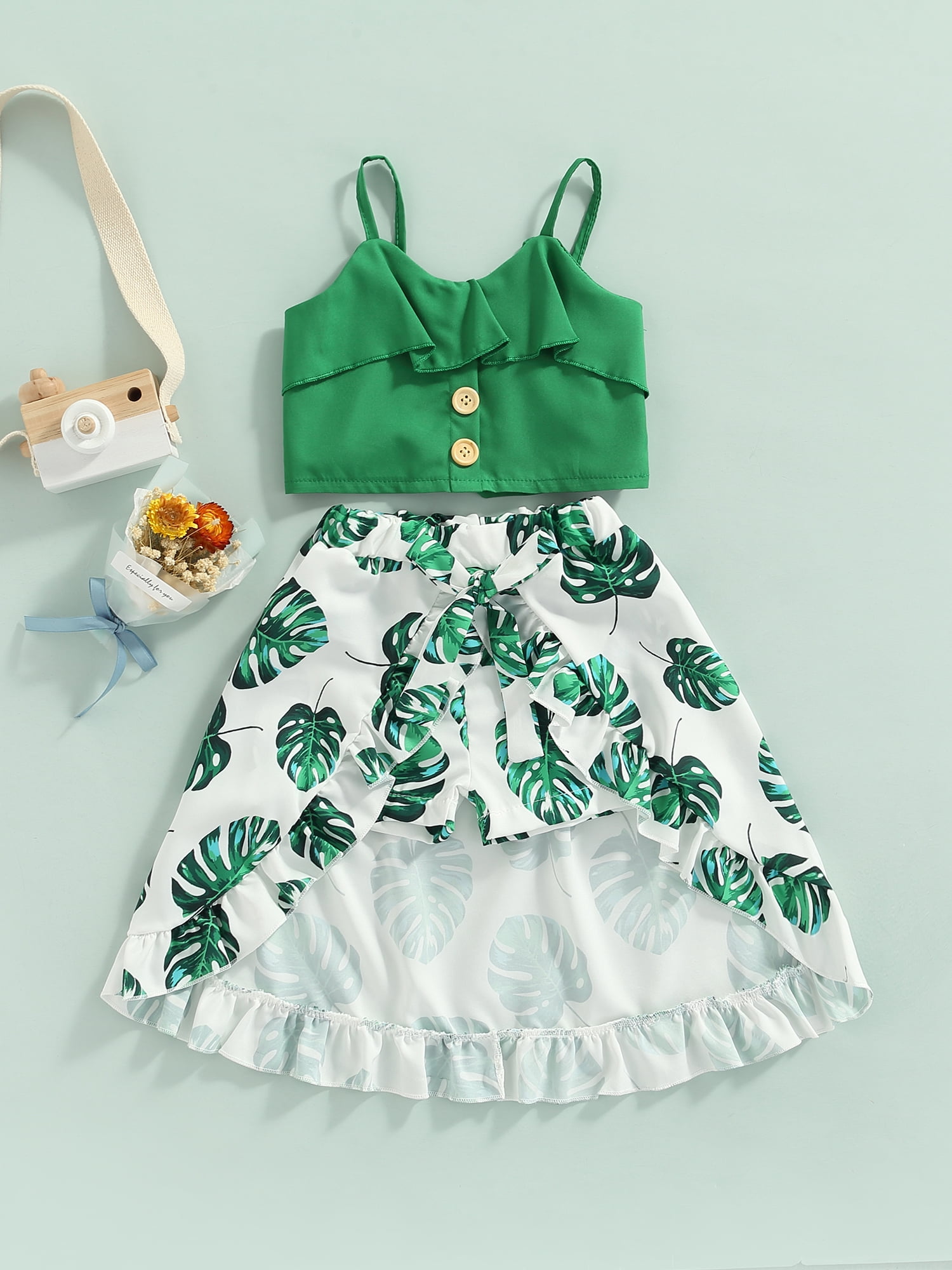 Mama's sunshine Girls Two Pieces Clothes Outfit, Spaghetti Strap Ruffle ...