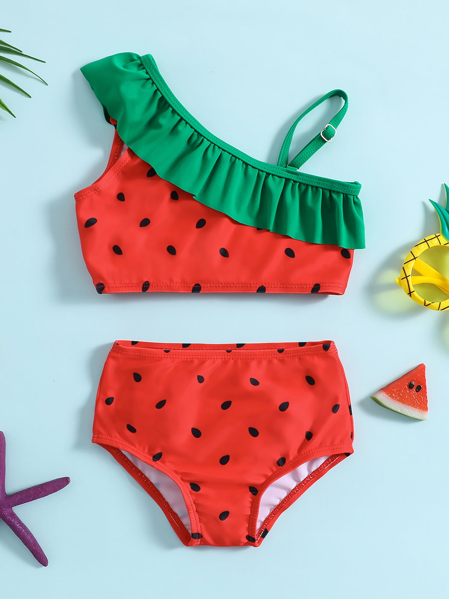 Mama's sunshine Kids Girls Bikini Set, Ruffled Watermelon Seeds Print ...
