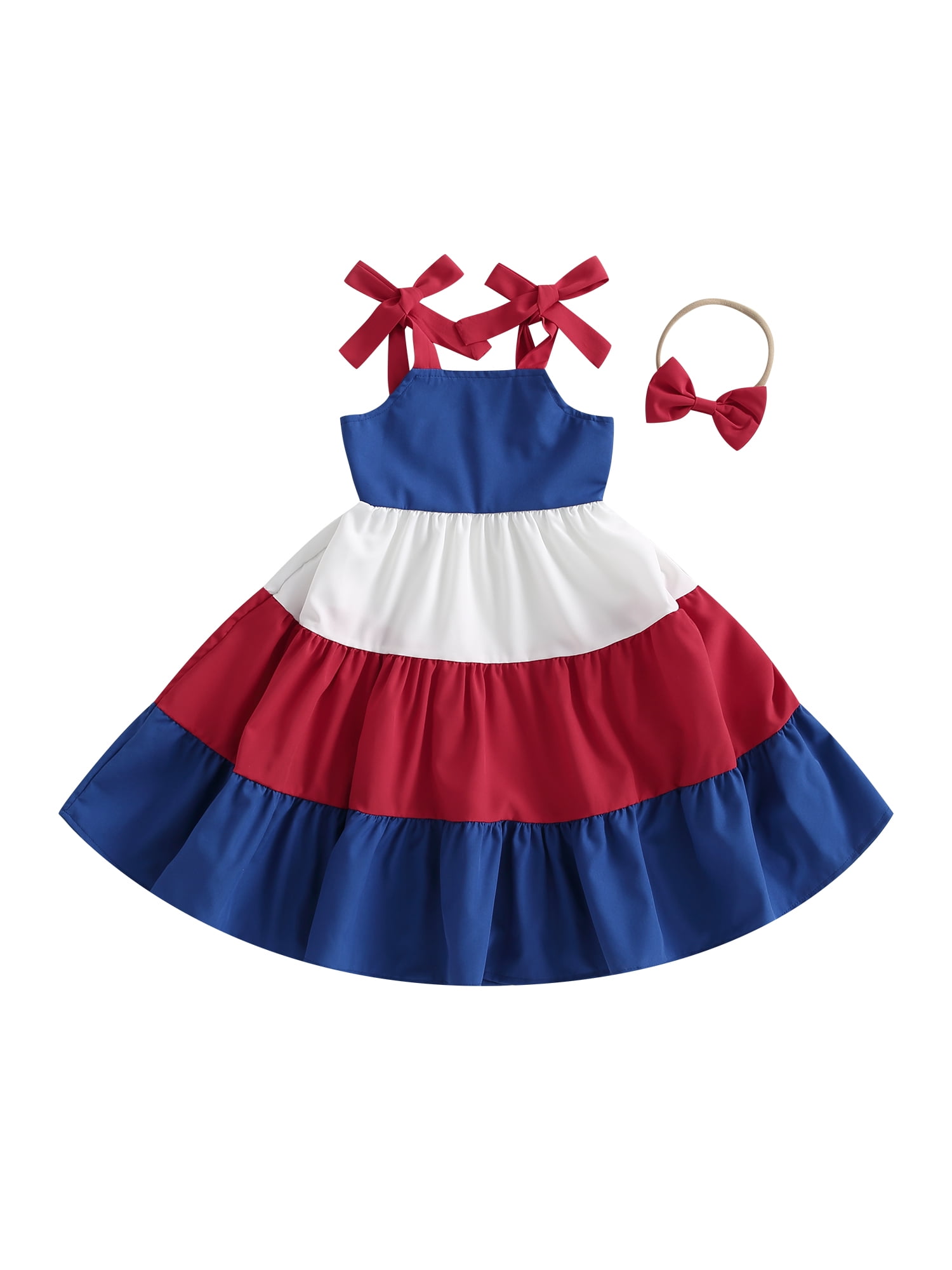 Mama's sunshine Kids Girls Princess Dress Contrast Color Tie-Up ...