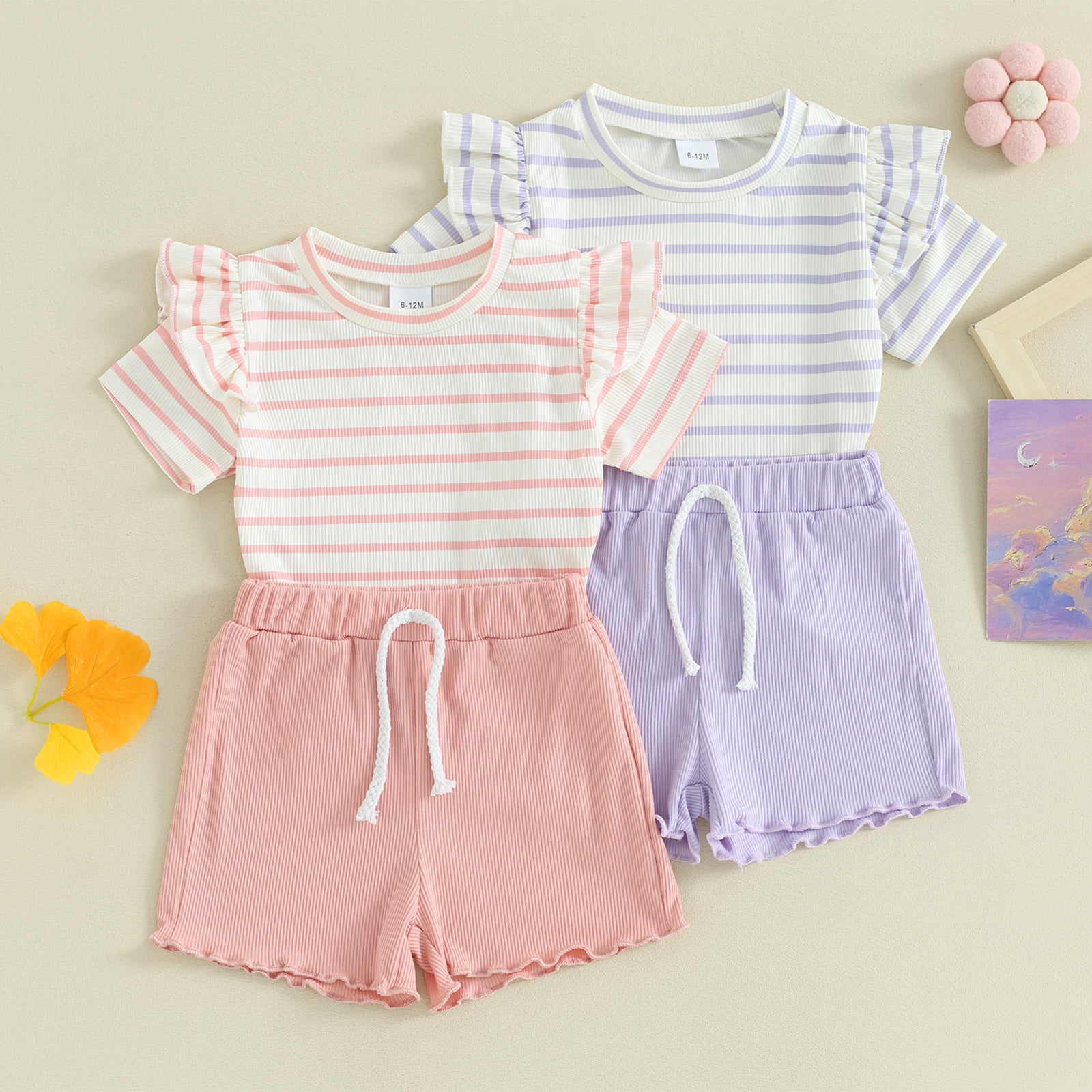Mama's sunshine Little Girl 2 Piece Summer Set, Round Neck Short Sleeve ...