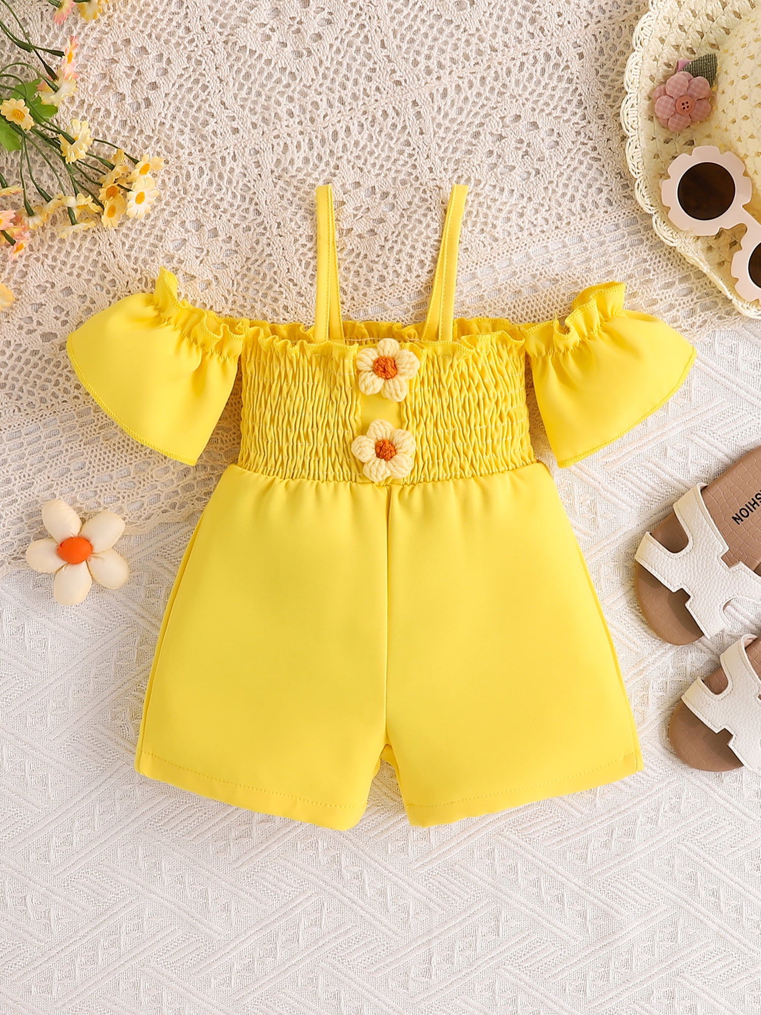 Mama's sunshine Little Girl Cold Shoulder 3D Flower Short Sleeves ...