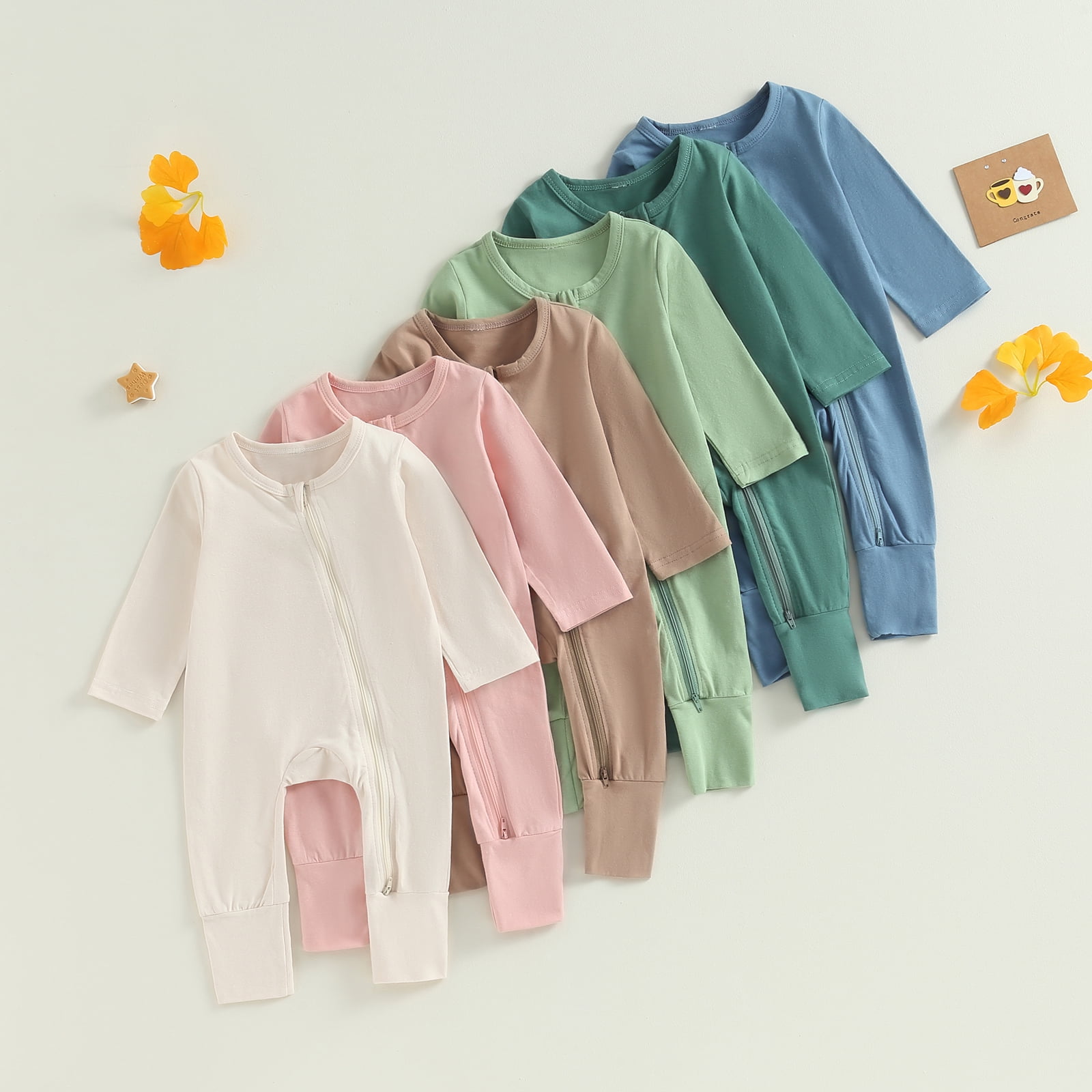 Mama's sunshine Newborn Baby Romper Pajamas Long Sleeve Crew Neck 2 Way Zipper Footless Jumpsuit ...