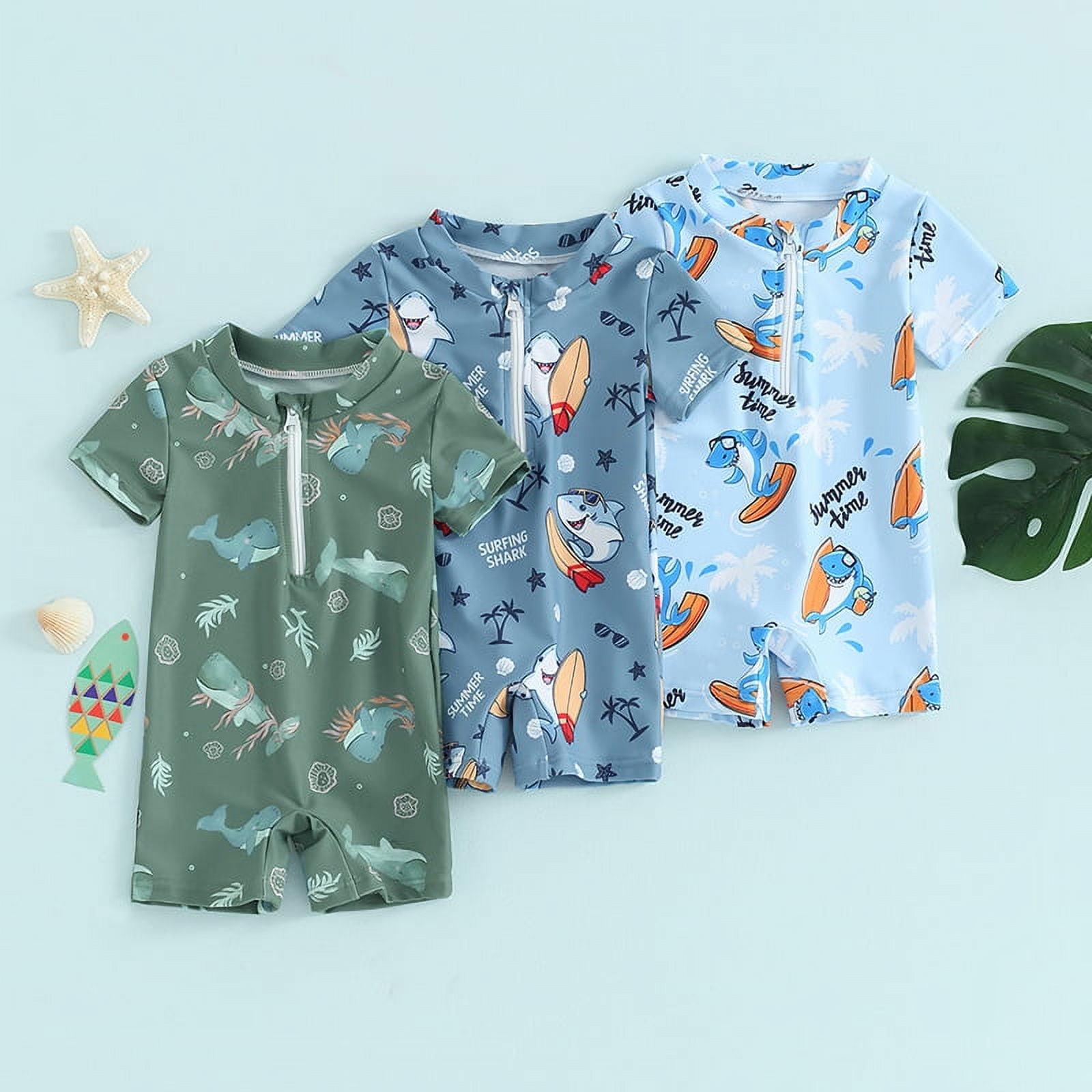 Mama's sunshine Toddler Boys Rash Guard Swimwear Cartoon Marine Life ...