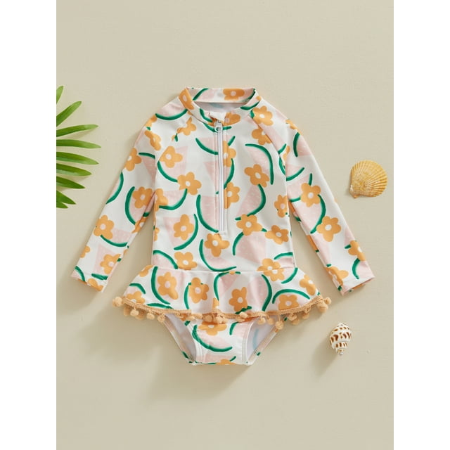Mama's sunshine Toddler Girl Rash Guard Swimsuit Cute Long Sleeve Zip Up Bathing Suit Swimwear ...