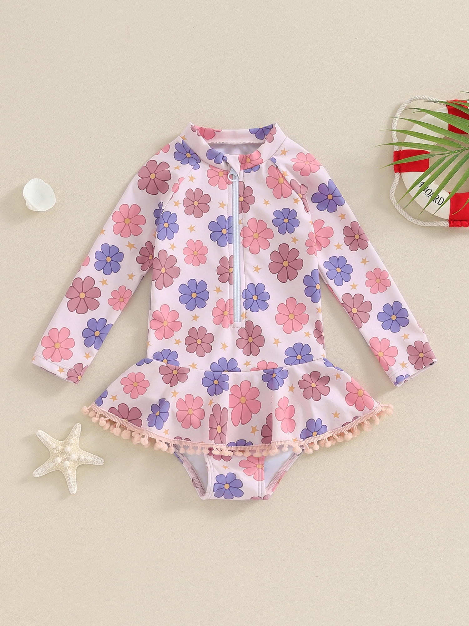 Mama's sunshine Toddler Girl Rash Guard Swimsuit Cute Long Sleeve Zip Up Bathing Suit Swimwear ...