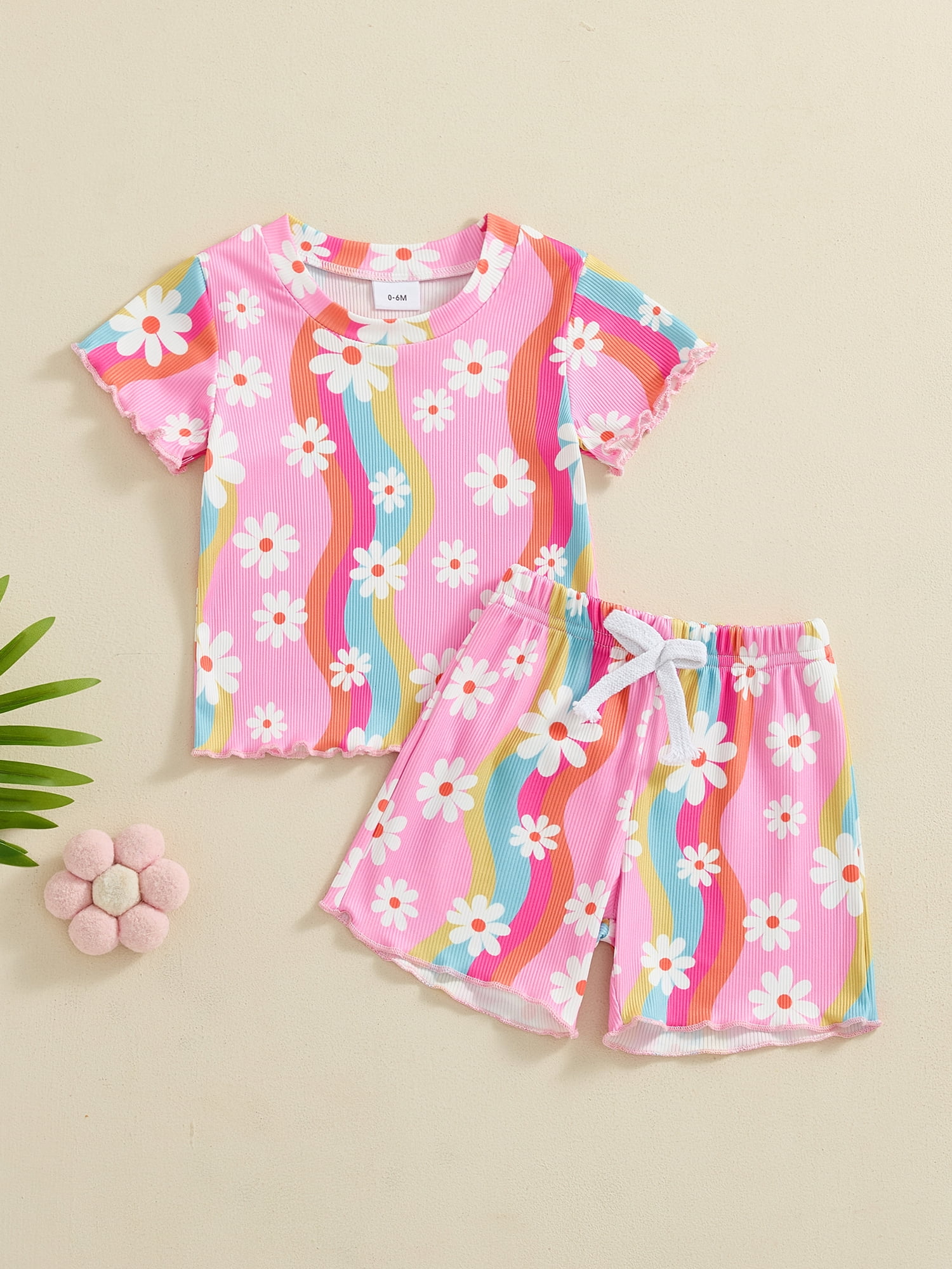 Mama's sunshine Toddler Girl Summer Daisy Print Short Sleeve Trim Tops ...