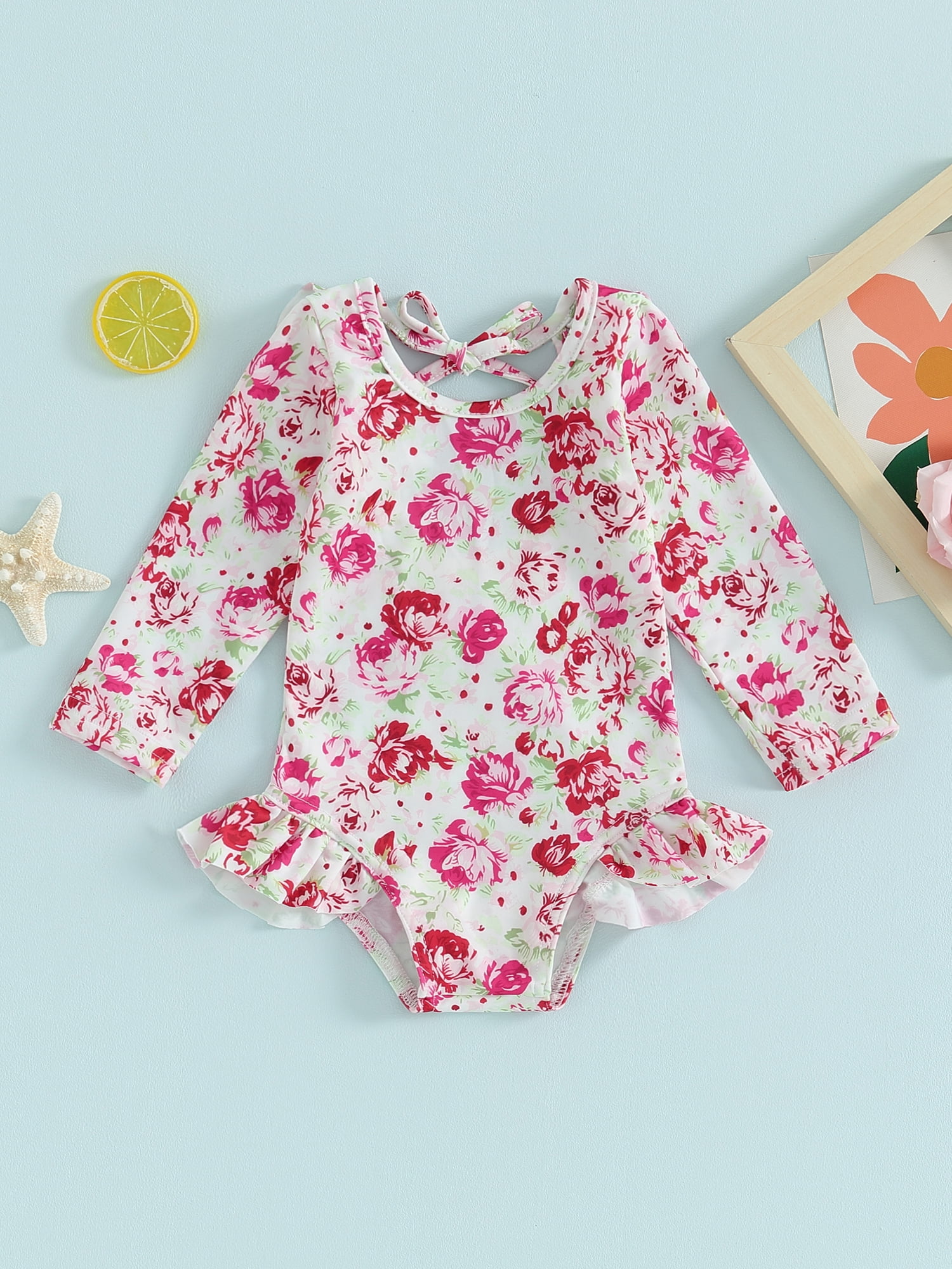 Mama's sunshine Toddler Girls Rash Guard Swimsuit Long Sleeve Floral/Kids Ruffles Bathing ...