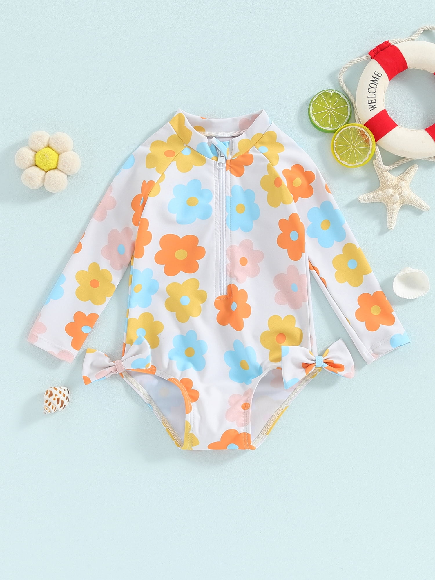 Mama's sunshine Toddler Girls Rash Guard Swimsuit Rompers Long Sleeve Flower//Ice Cream Print ...