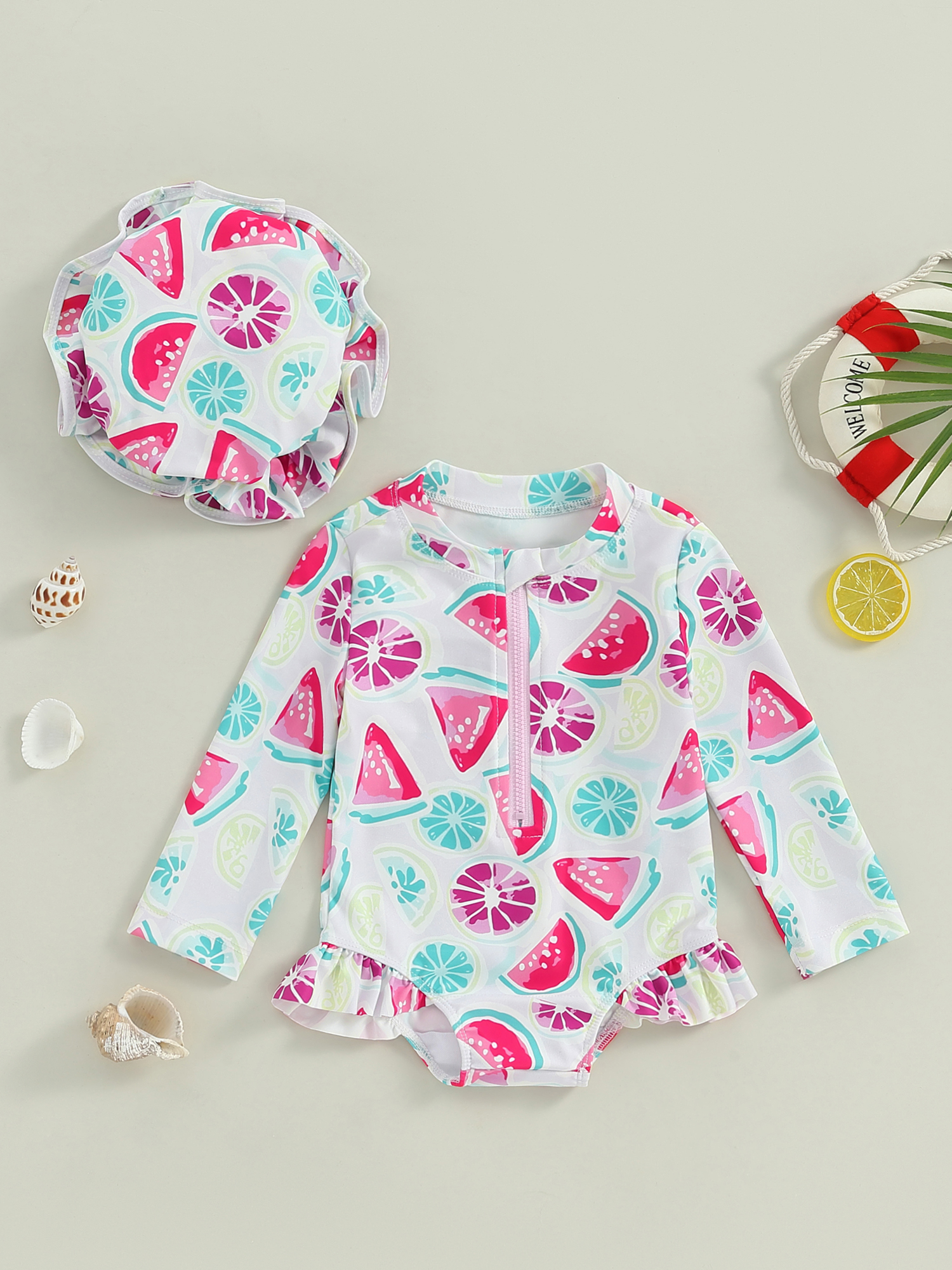 Mama's sunshine Toddler Girls Rash Guard Swimsuit Rompers Long Sleeve Watermelon Print Baby ...