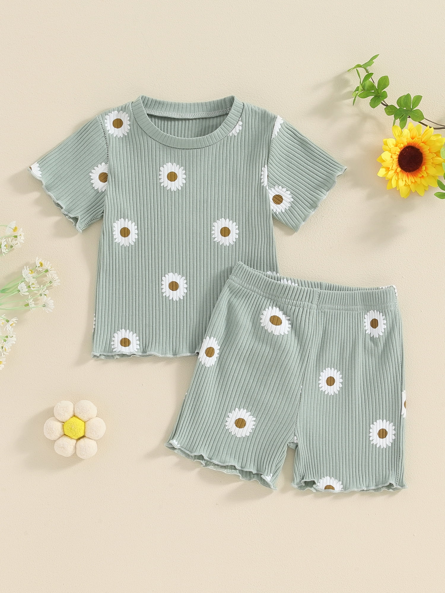 Mama's sunshine Toddler Girls Summer Shorts Sets Short Sleeve Floral ...