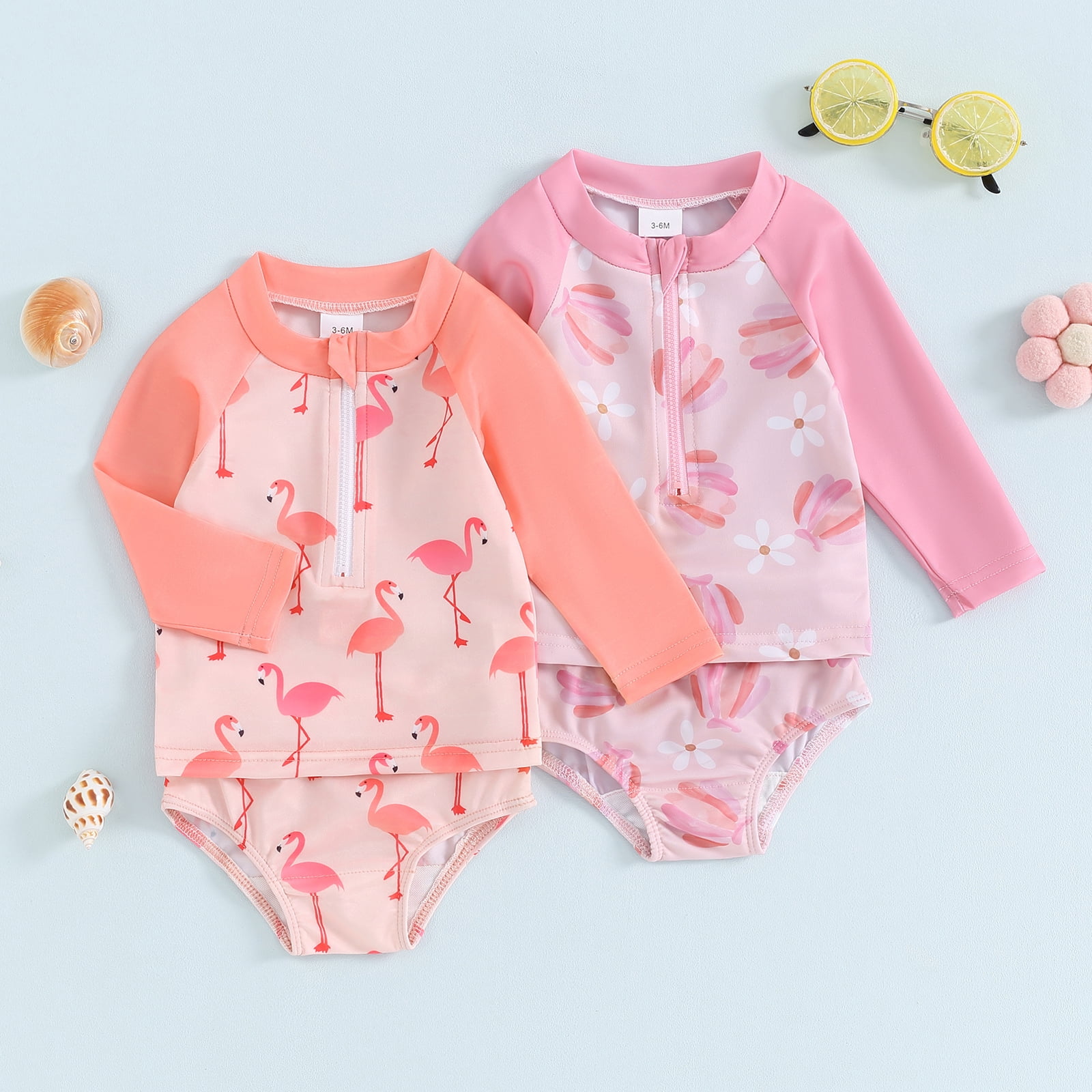 Mama's sunshine Toddler Girls Two Piece Swimsuits Long Sleeve Seashell ...