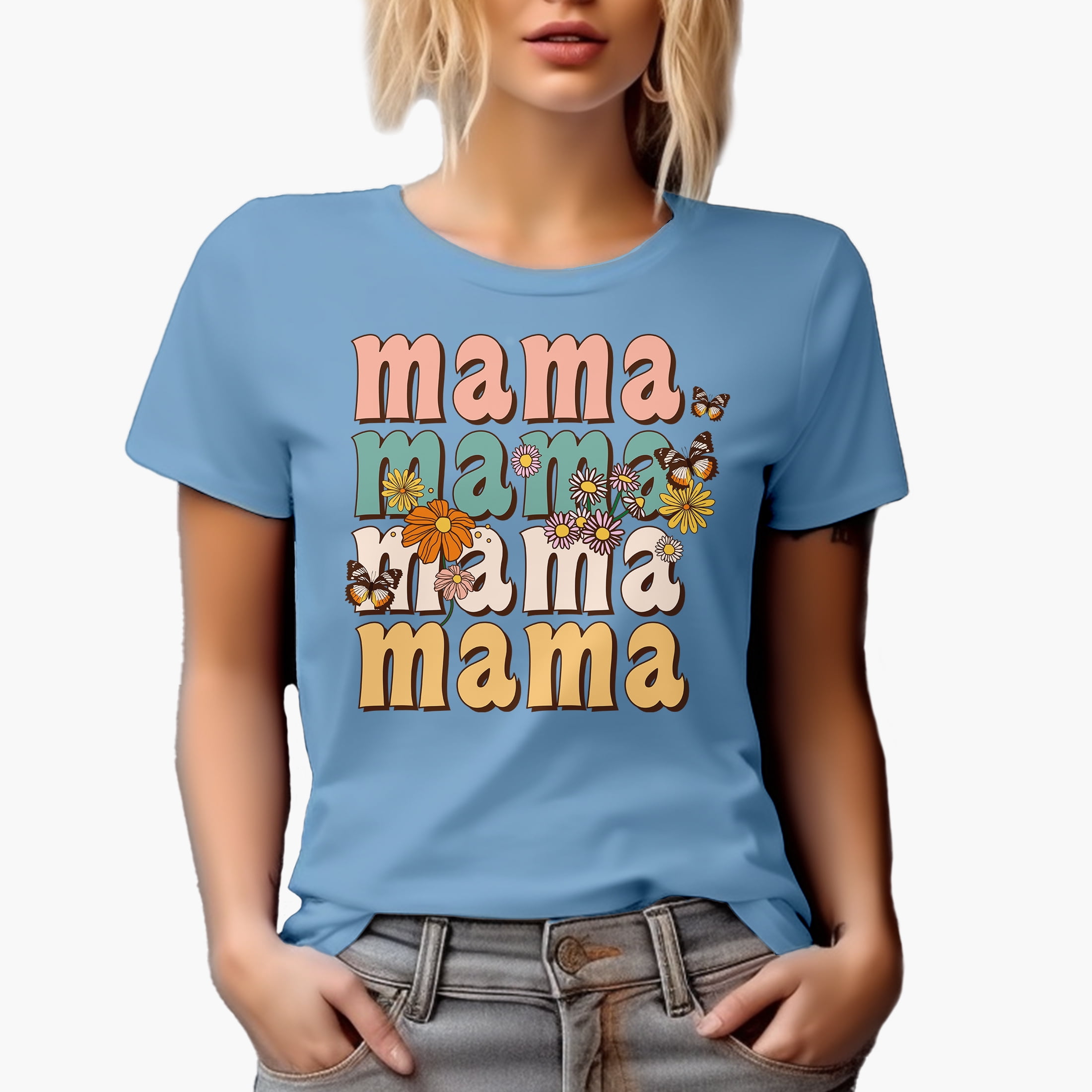 Mama with Butterflies & Flowers, Retro Mother's Day Art Merch Gift ...
