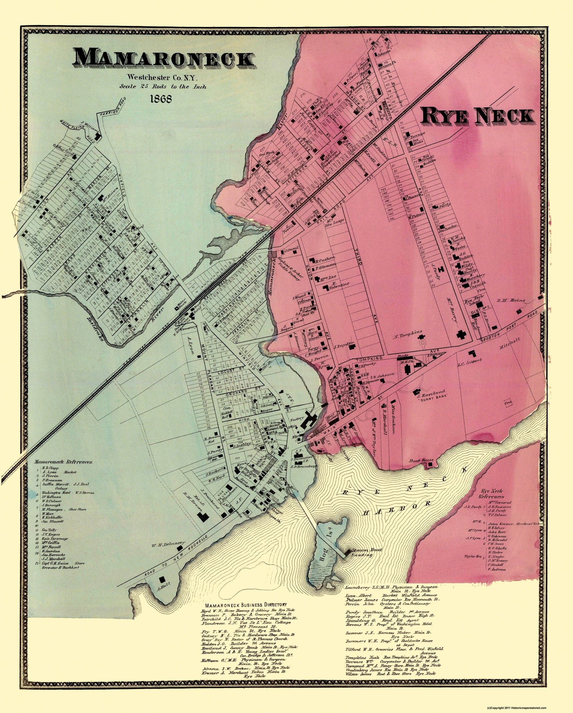 Historic City Map - Mamaroneck Rye Neck New York - Beers 1868 - 23 x 28 ...