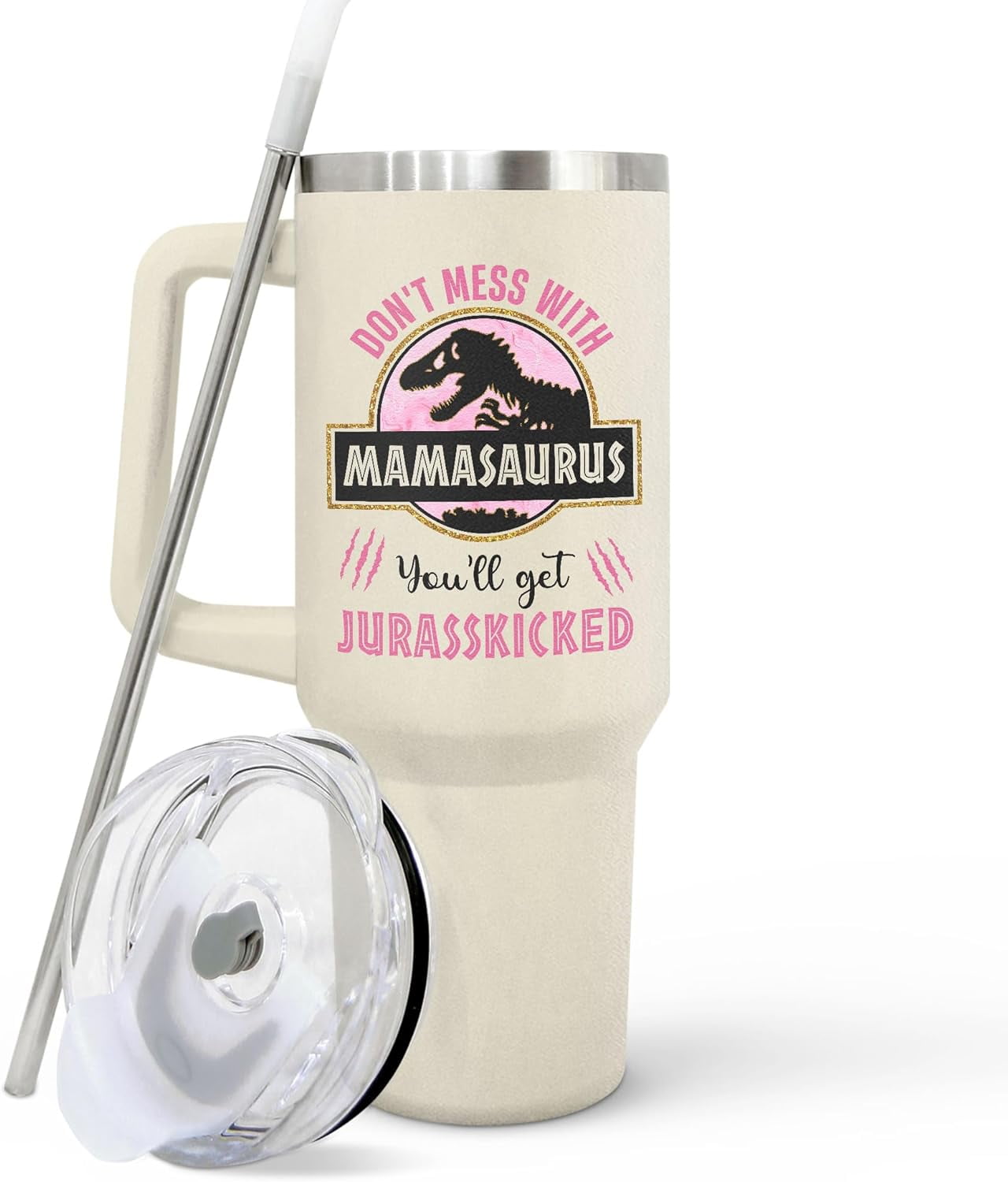 Mamasaurus Tumbler 40 OZ with Handle Insulated Tumbler Cups with Lid ...
