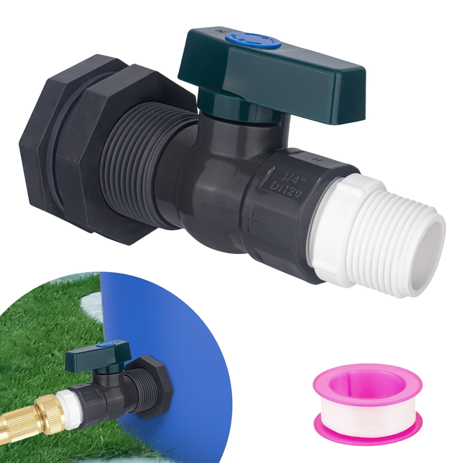 Mamatety 1 Pack PVC Rain Barrel Spigot Kit,3/4" Rain Barrel Valve with ...