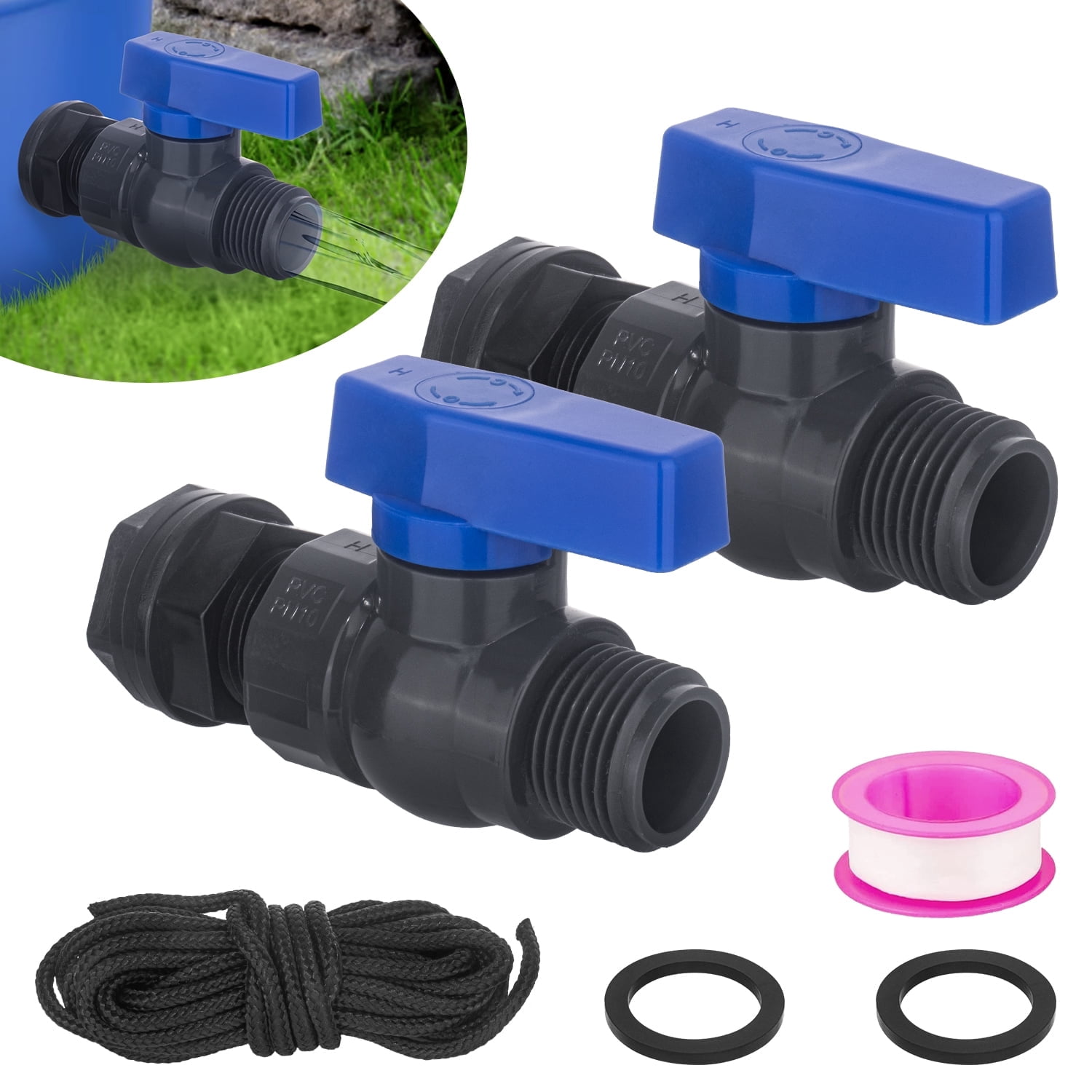 Mamatety 2 Pack PVC Rain Barrel Spigot Kit - 3/4" Garden Hose Thread ...