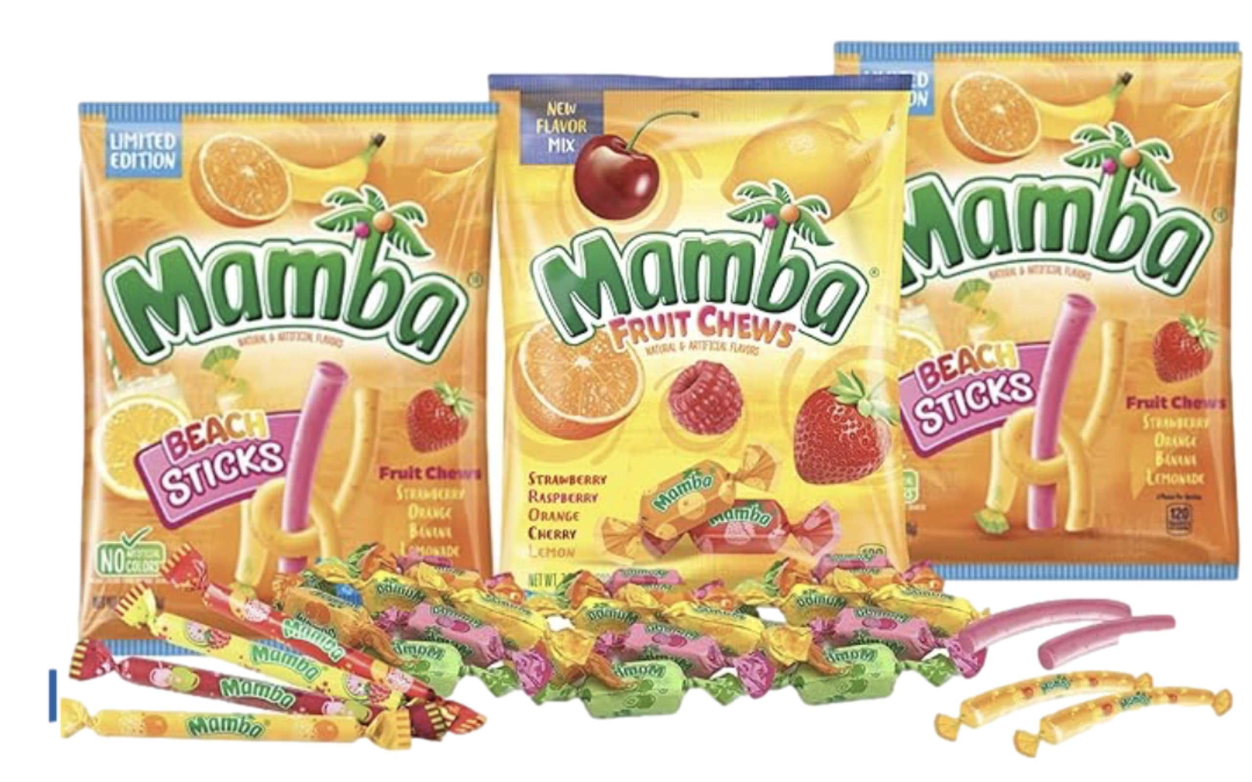 Mamba Beach Sticks Chewy Candy, Fruit Chews Variety Pack – Strawberry ...