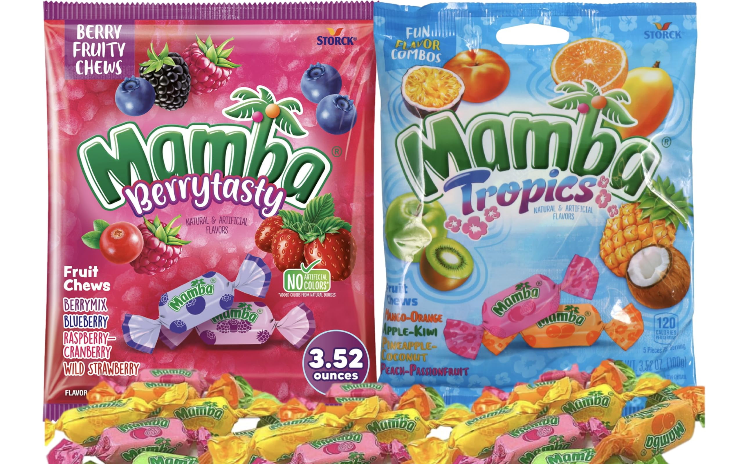 Mamba Fruit Chews – Berrytasty & Tropics Assorted Flavors, Individually Wrapped Chewy Candy ...