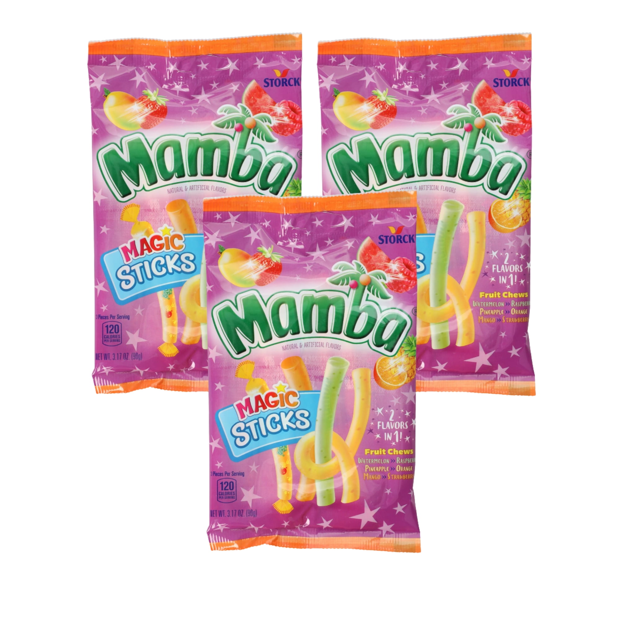 Mamba Magic Sticks Fruit Flavored Chewy Candy 3.17oz, 2 in 1 Flavor ...