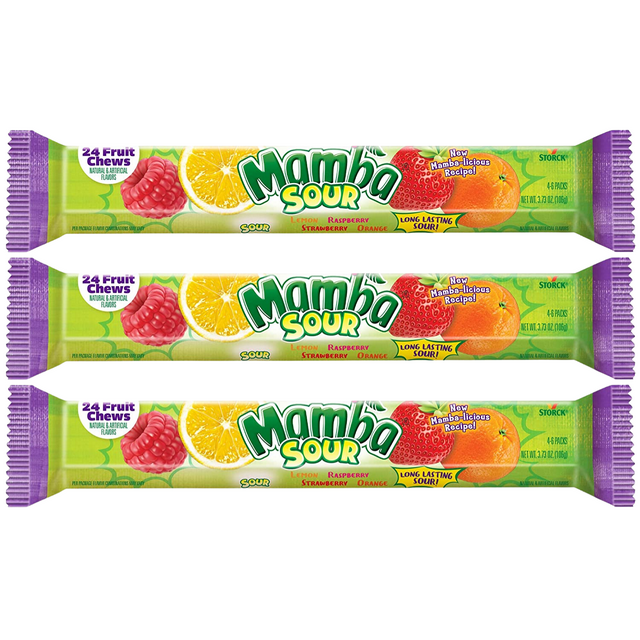 Mamba Sour Fruit Chews Candy, 24 Individually Wrapped Mixed Flavors, 3 ...