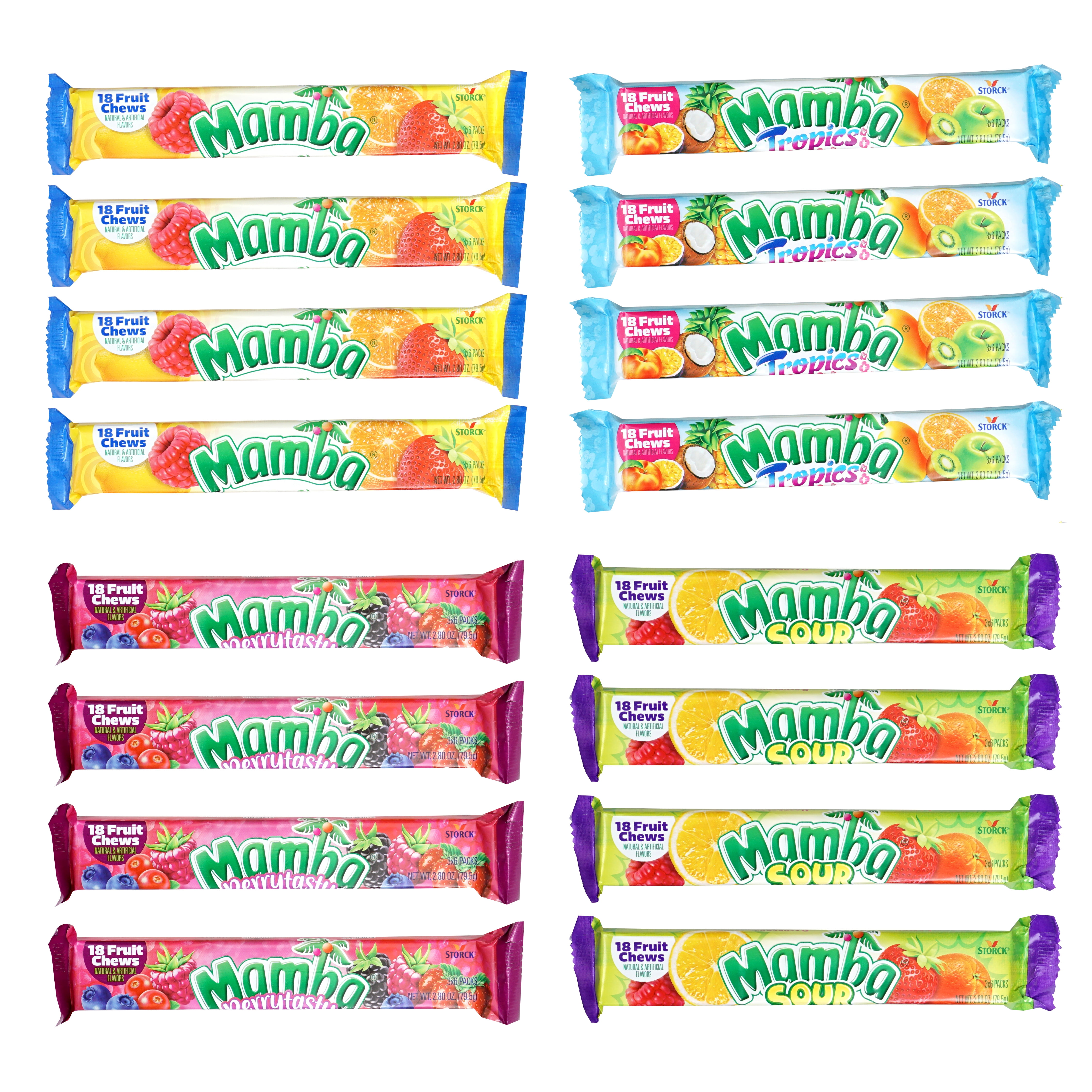 Mamba Sticks Snack Variety Pack, 16 Pack Mamba Candy, Original, Tropics ...