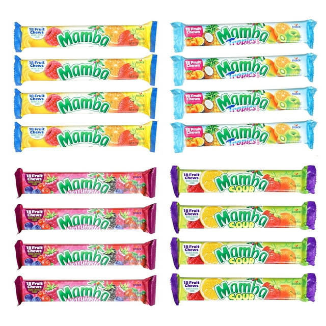 Mamba Sticks Snack Variety Pack, 16 Pack Mamba Candy, Original, Tropics ...