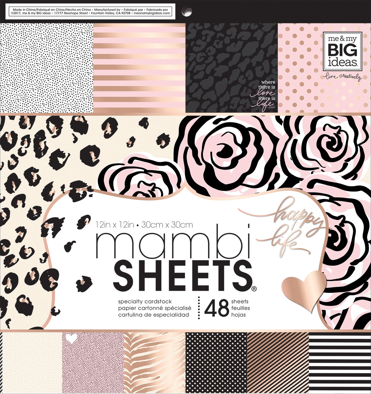 Mambi Single-Sided Paper Pad 12"X12" 48/Pkg-Black, White & Rose ...
