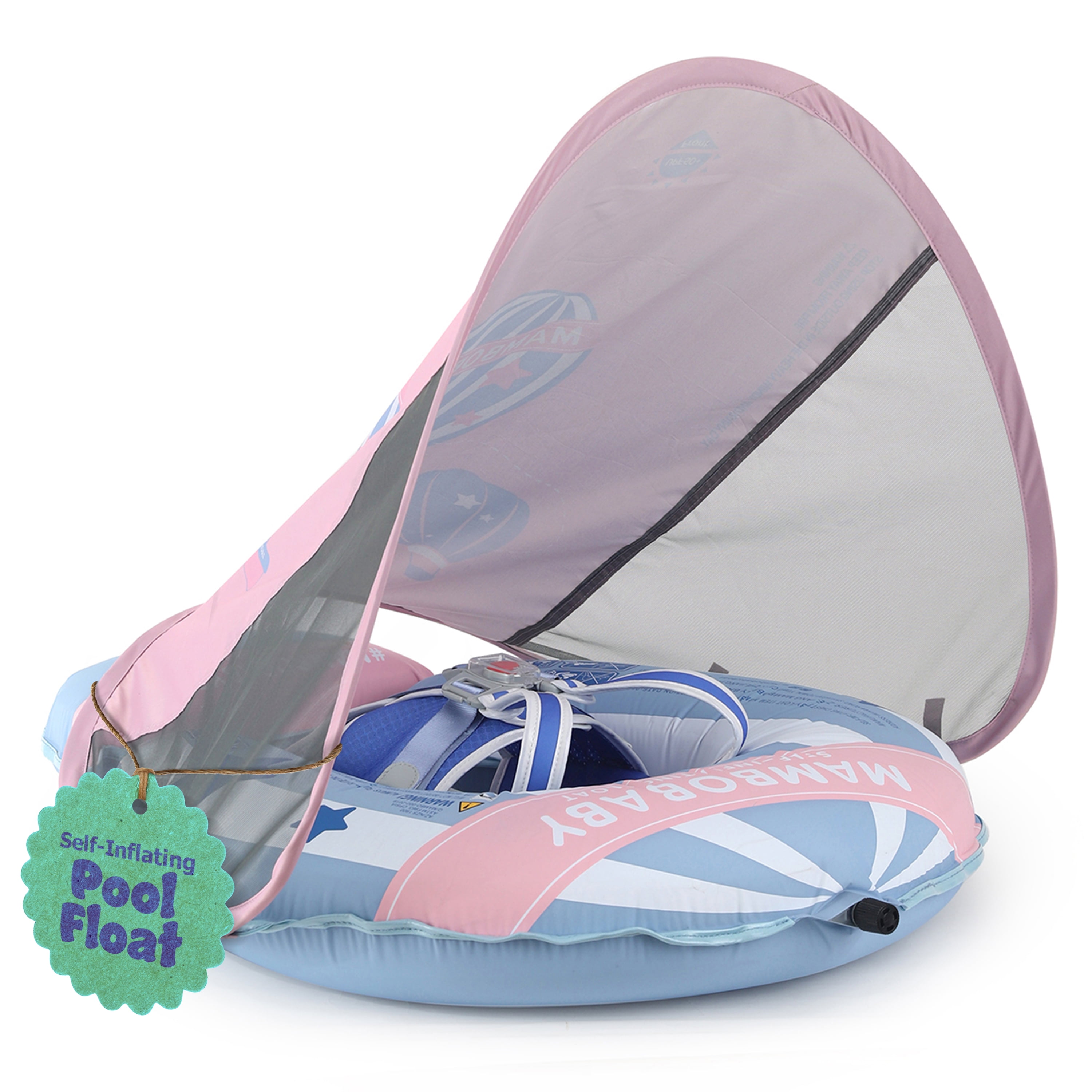 Mambobaby Self Inflating Baby Pool Float with Canopy- Blue - Walmart.com
