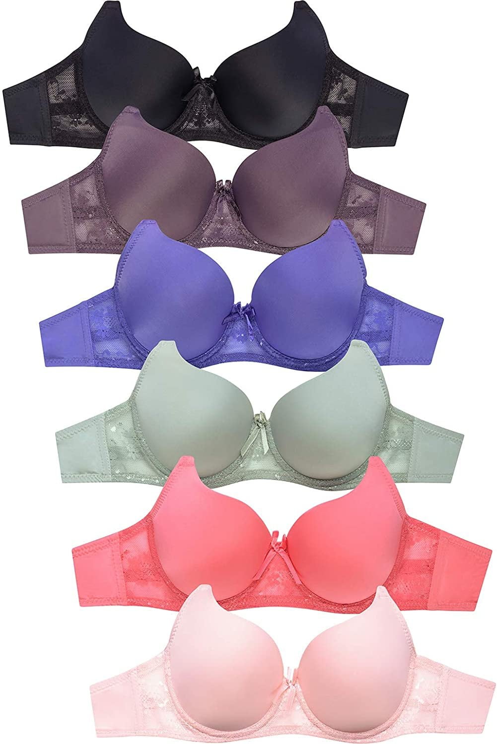 Mamia Women's Basic Lace/Plain Lace Bras Pack of 6- Various Styles 40C ...