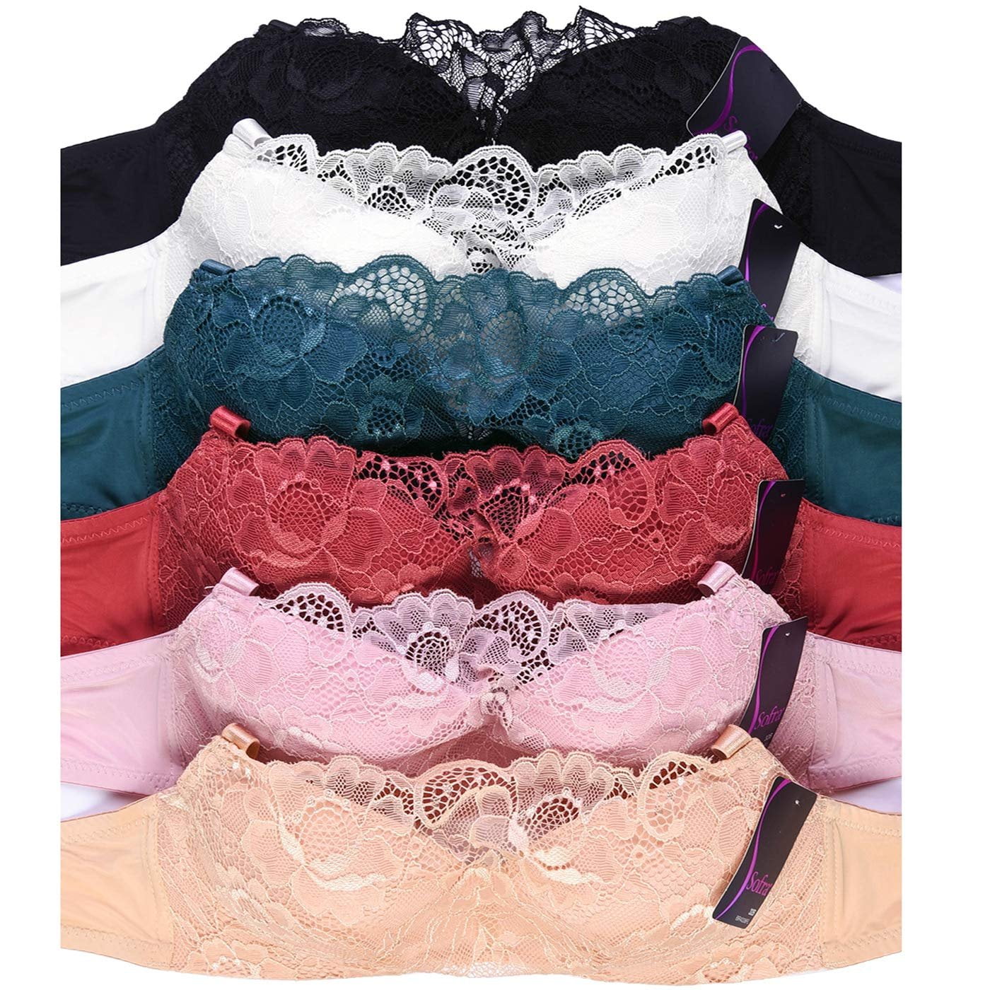 Mamia Women's Laced & Lace Trimmed Bras Packs of 6 - Various Styles 36C ...