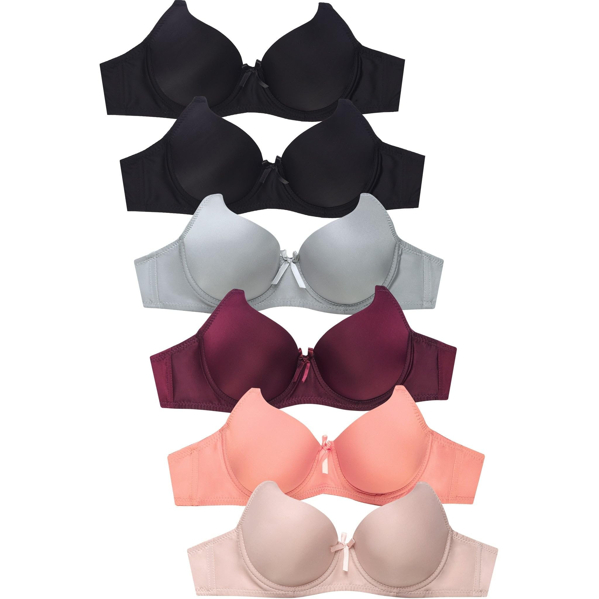 Mamia Women's Basic Plain Bras Packs of 6 - Various Styles with ...