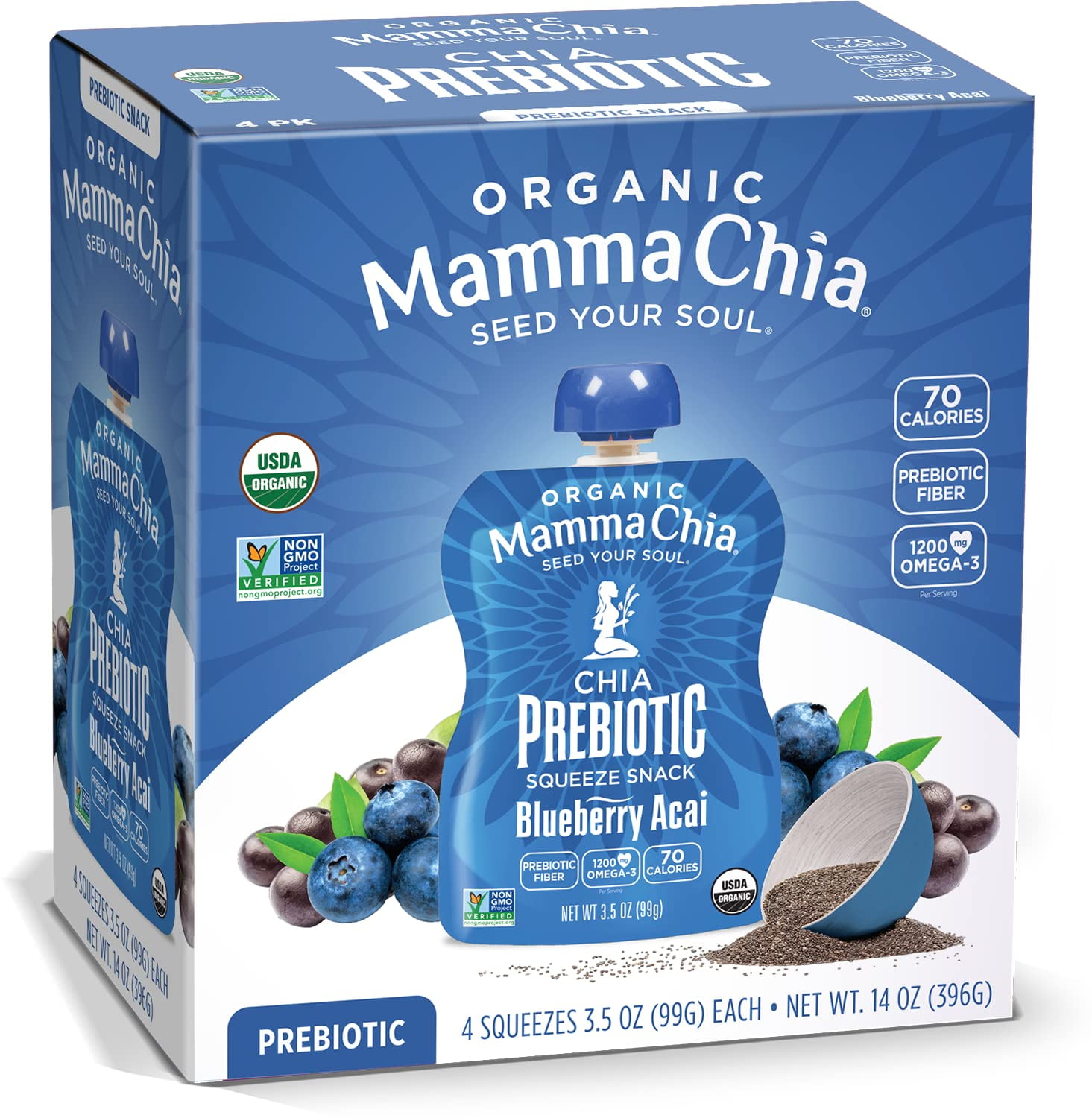 Mamma Chia Organic Prebiotic CM31 Squeeze Snack, Blueberry Acai, Fiber ...