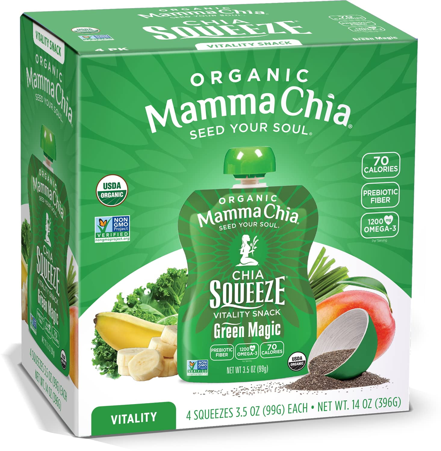 Mamma Chia Organic Vitality BCF26 Squeeze Snack, Green Magic, 24- 3.05 ...