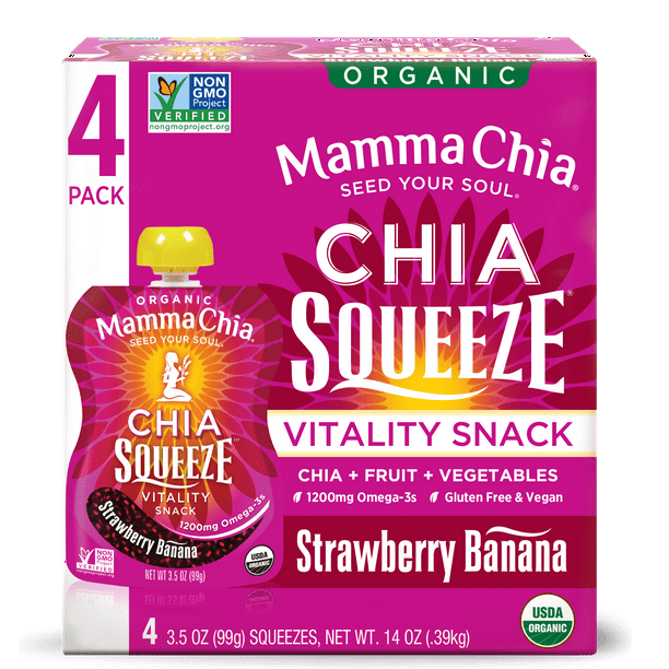 Mamma Chia Strawberry Banana Organic Chia Squeeze Pouch, 3.5 oz, 4 ...