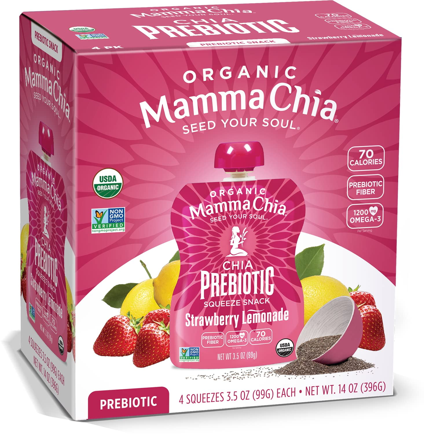 Mamma Chia Strawberry Lemonade MFF30 Organic Prebiotic Squeeze Snack ...